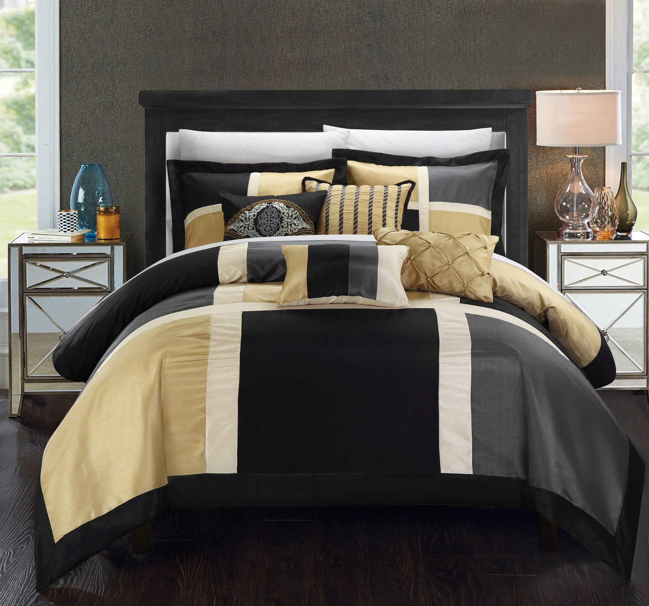 Chic Home Alleta 7 Piece Comforter Contemporary Patchwork Solid Color ...
