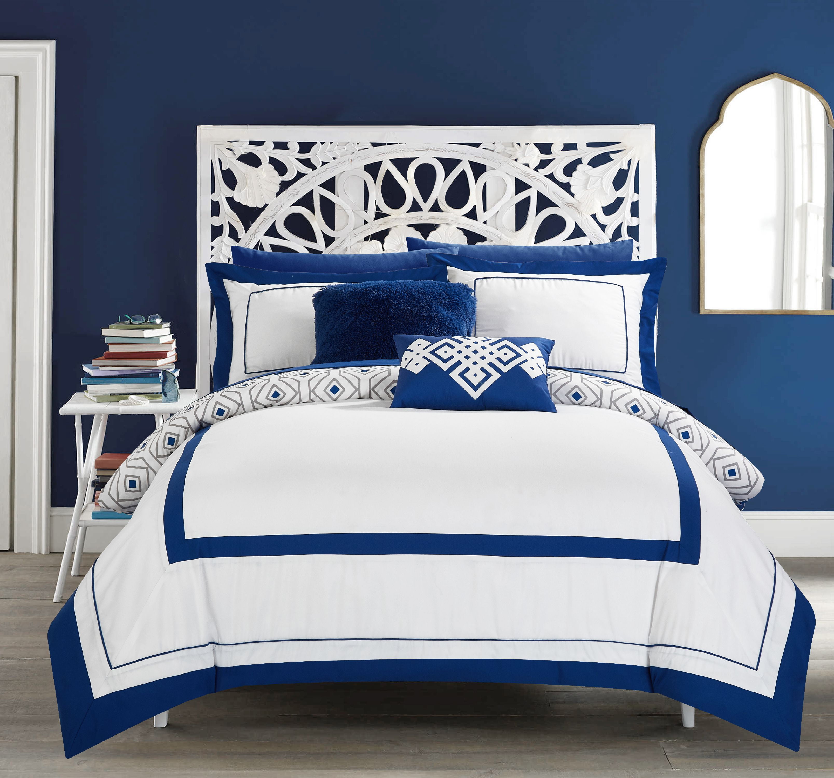 Chic Home Alon 7-Piece Reversible Color Block Comforter Set, Twin, Blue ...