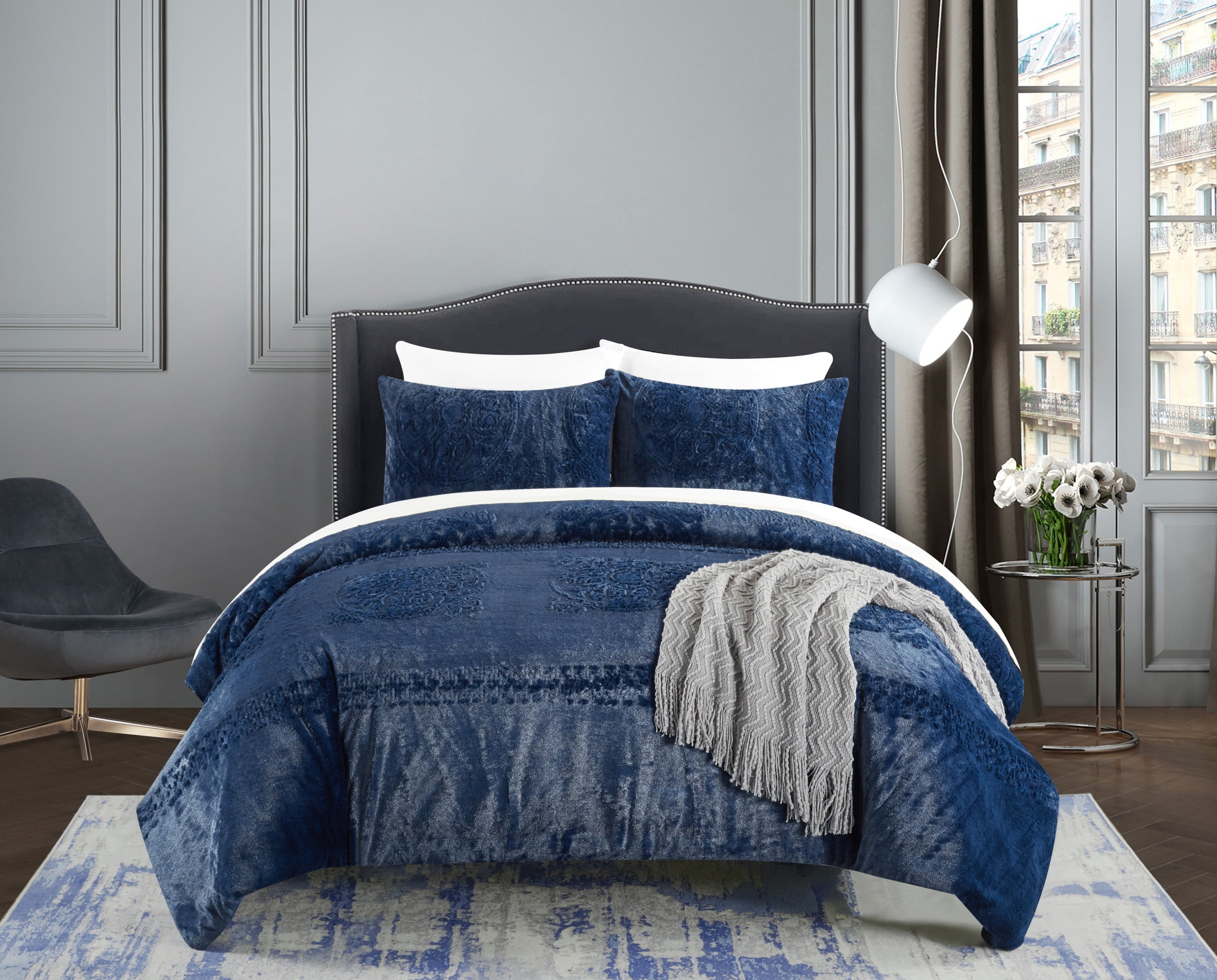 Chic Home Amyra 5-Piece Embossed Comforter Set, Twin-XL, Navy - Walmart.com