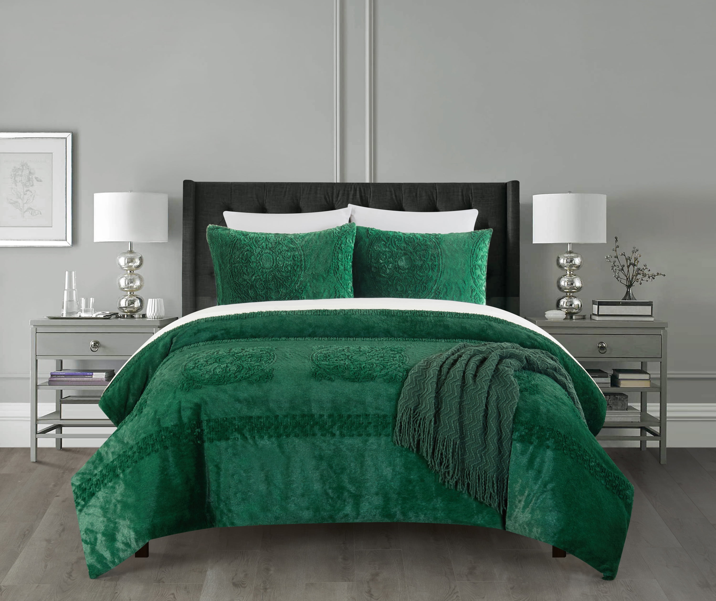 Chic Home Amyra 7-Piece Embossed Micromink Comforter Set, Queen, Green ...