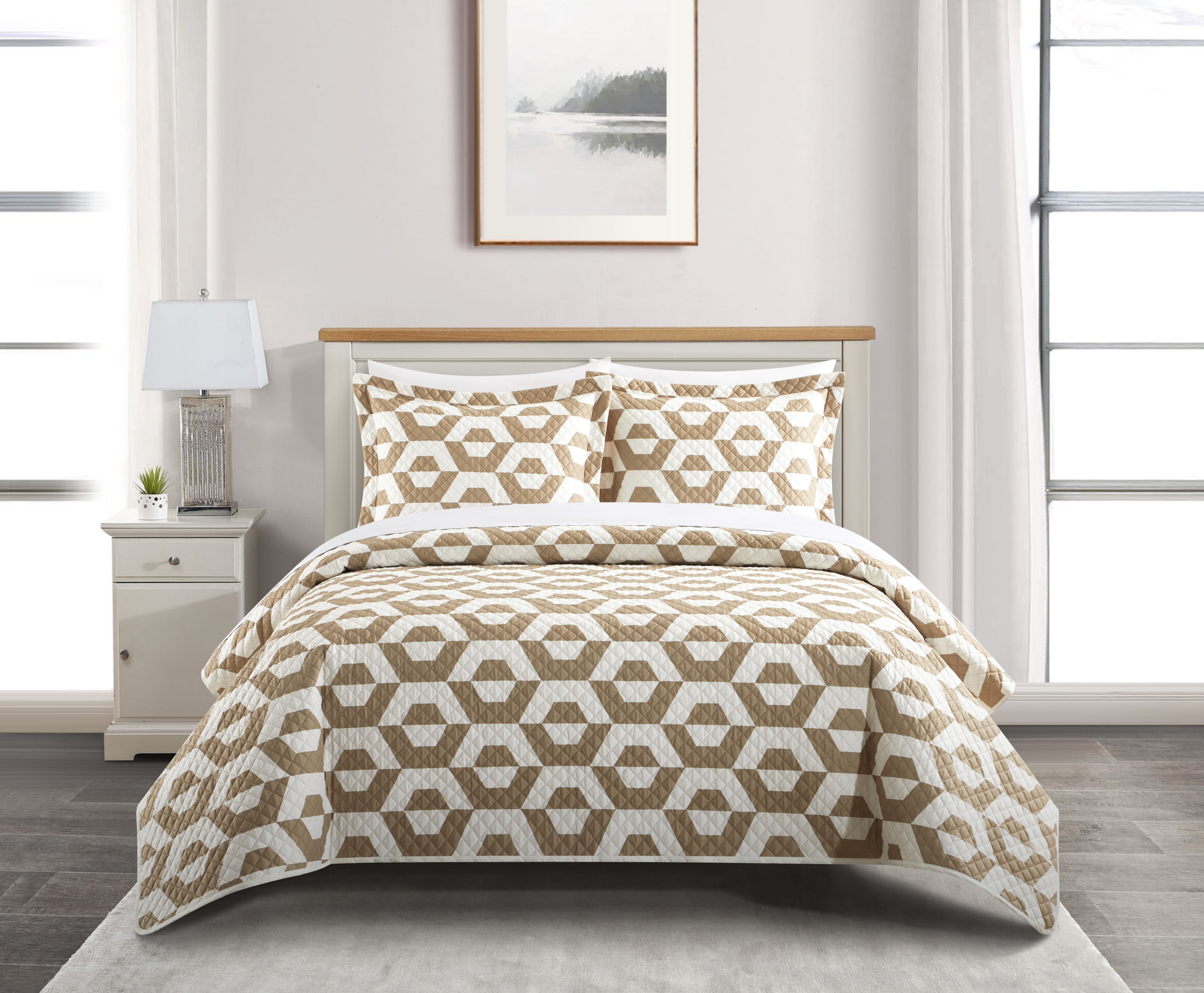 Chic Home Arthus 5-Piece Geometric Quilt Set, Twin X-Long, Beige ...