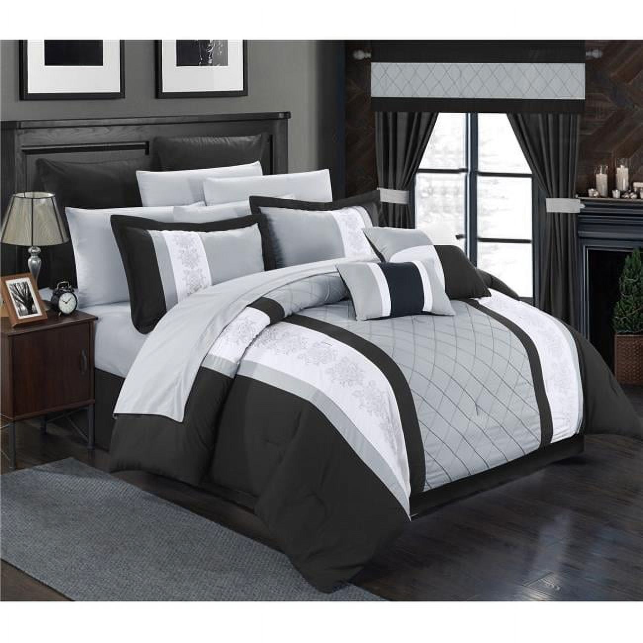 Chic Home Aura Complete Pintuck Embroidery Color Block Bedding, Sheets ...