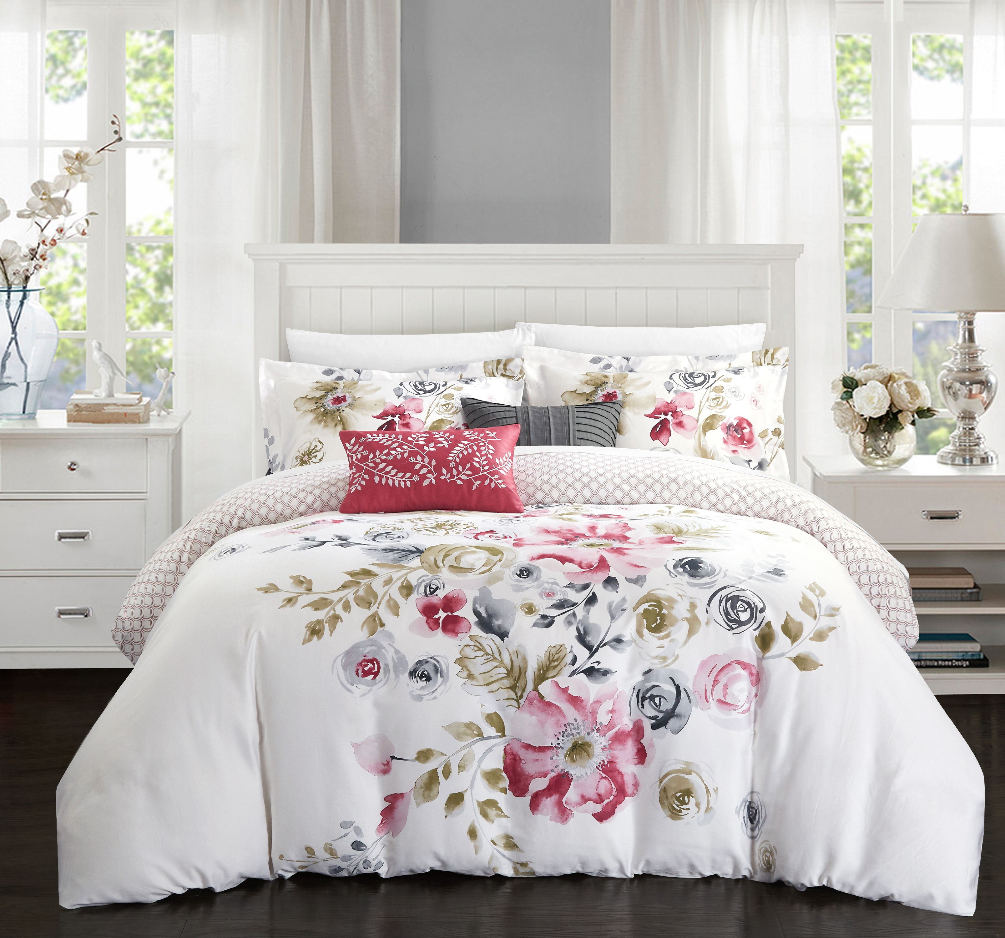 Chic Home Aylett 5-Piece Reversible Floral Comforter Set, Queen, Rose ...