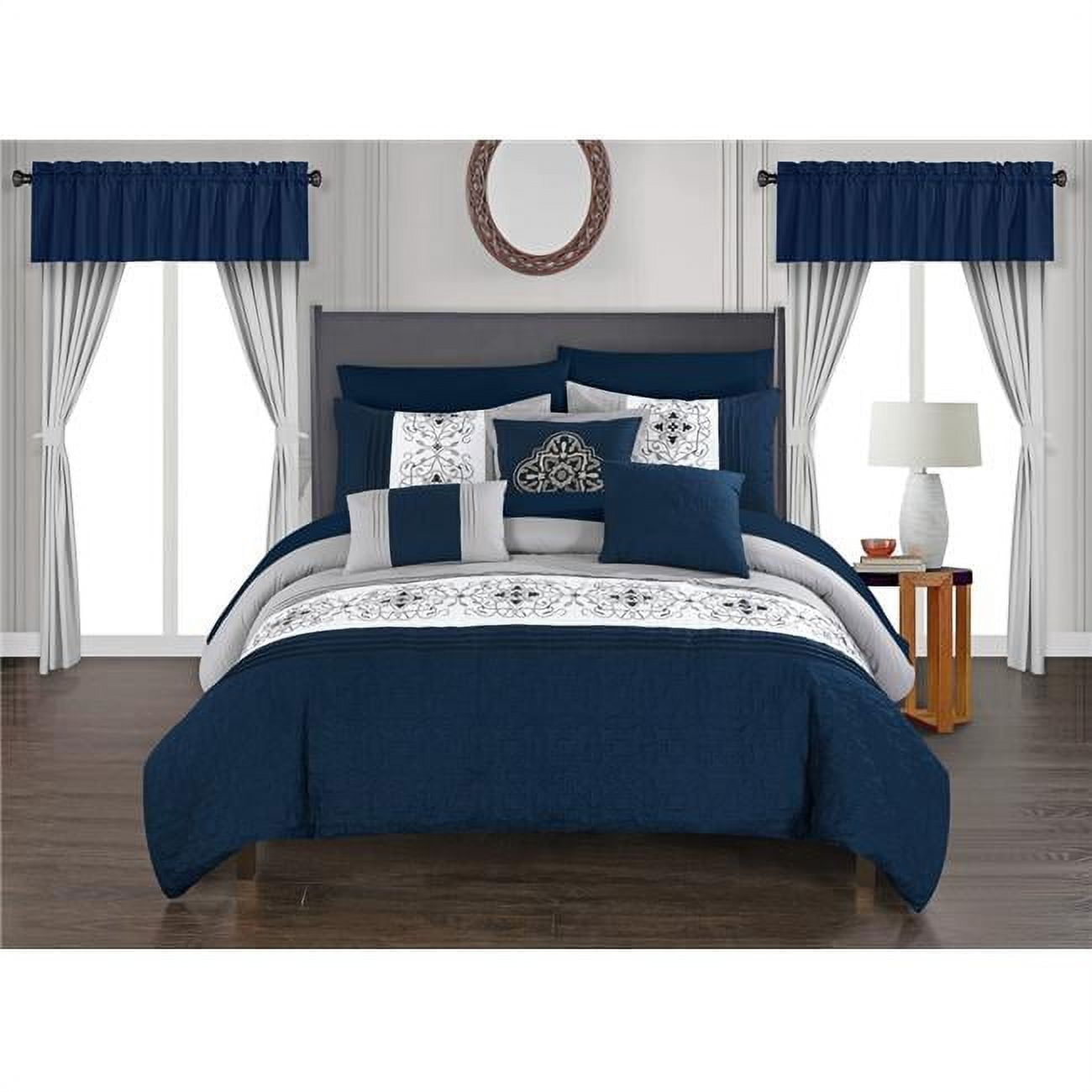 Chic Home BCS06721-US Renard Comforter Set, Navy - King - 20 Piece ...