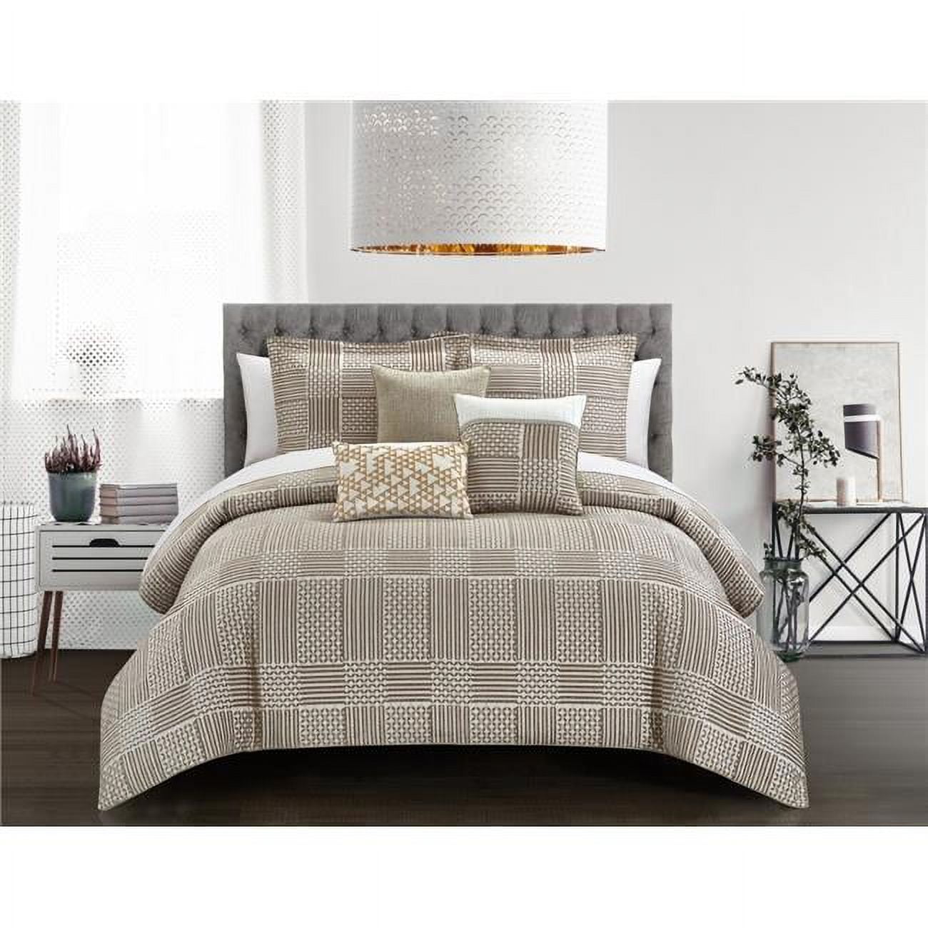 Chic Home BCS21106-BIB-US 10 Piece Jodee Comforter Set, Beige - King ...
