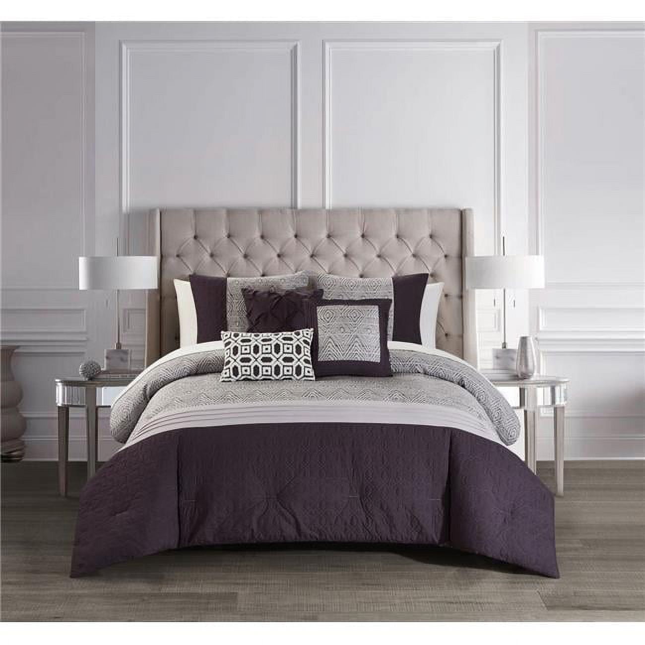 Chic Home BCS22219-US 6 Piece Imara Comforter Set, Plum - Queen Size ...