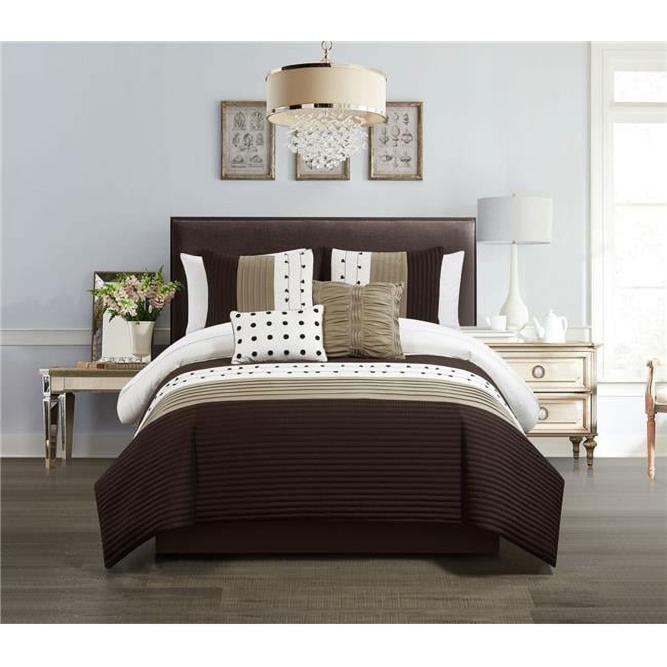 Chic Home BCS25319-BIB-US 9 Piece Lanny Comforter Set, Brown - King ...