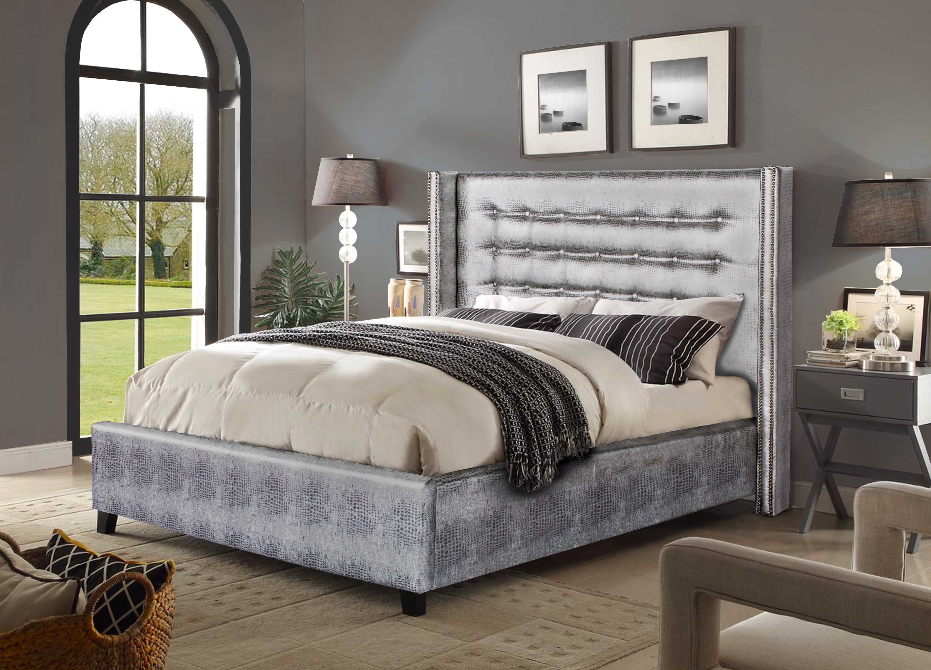 Chic Home Bell Bed Frame with Croc PU Leather Upholstered Wingback ...