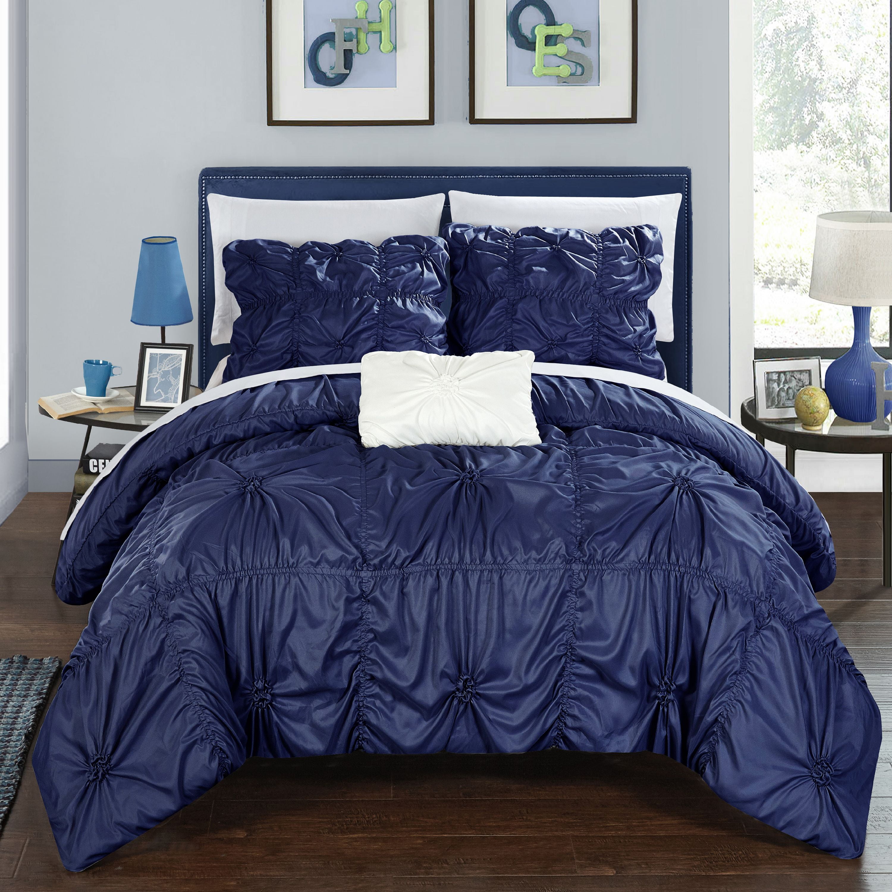 Chic Home Benedict 4-Piece Ruffled Duvet Cover Set, King, Navy ...