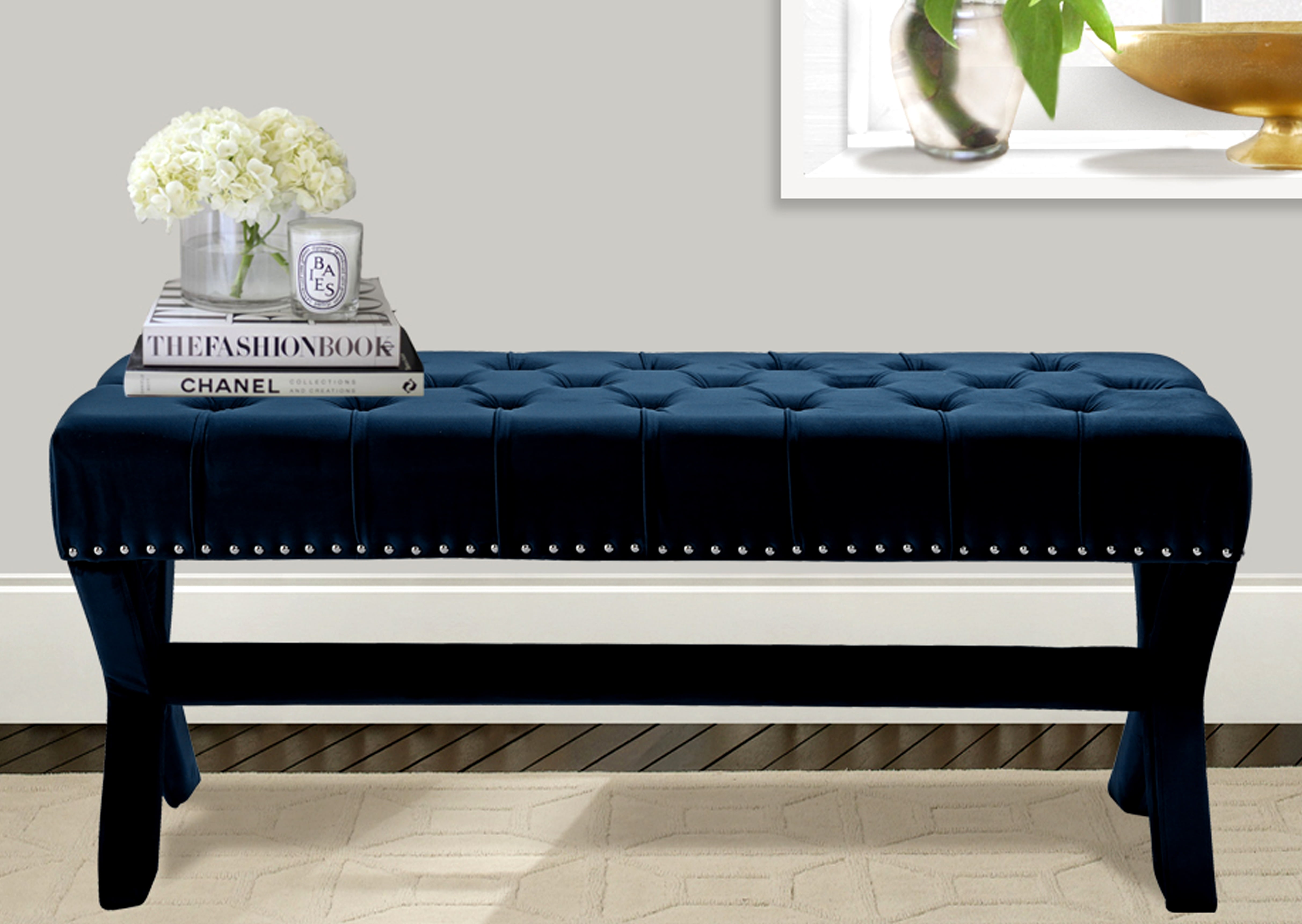 Chic Home Bentley Velvet Modern Contemporary Button Tufted with Silver ...