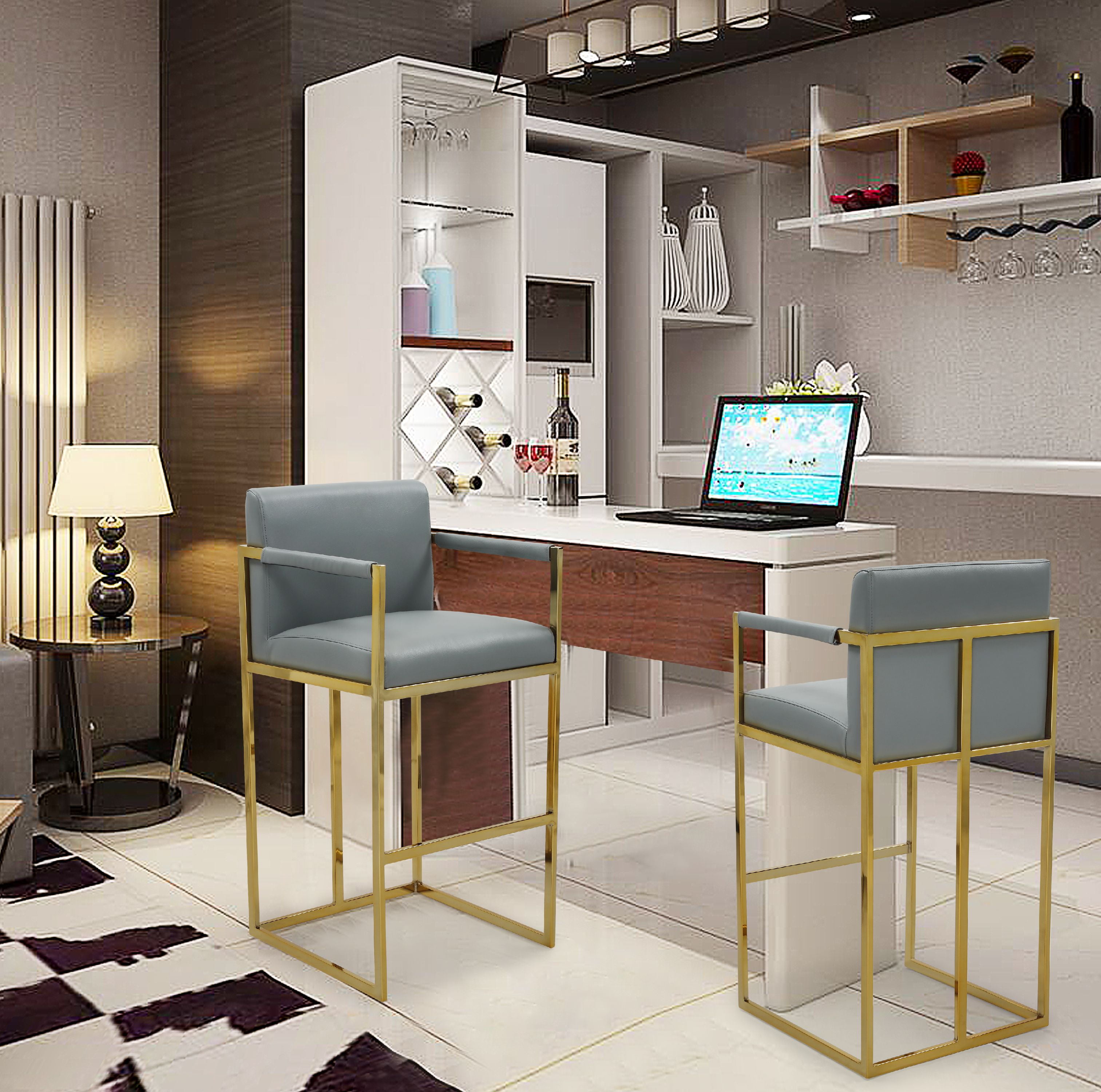 Chic Home Bertrand Chair PU Leather Upholstered Square Arm Bar Stool ...