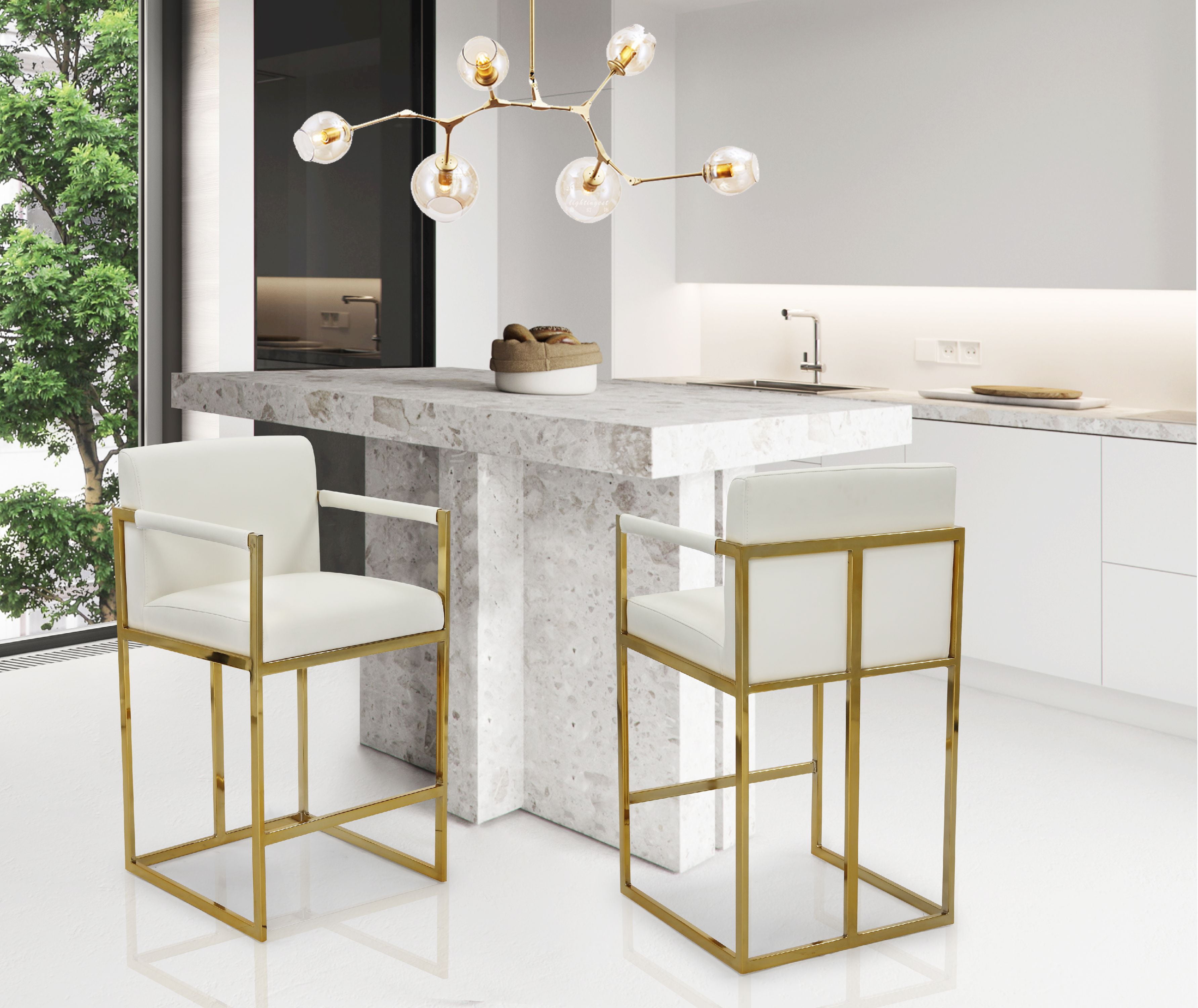 Chic Home Bertrand PU Leather Upholstered Square Arm Counter Stool ...