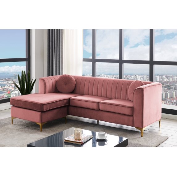 Chic Home Britannia Velvet Upholstered Modular Sectional Sofa, Blush ...