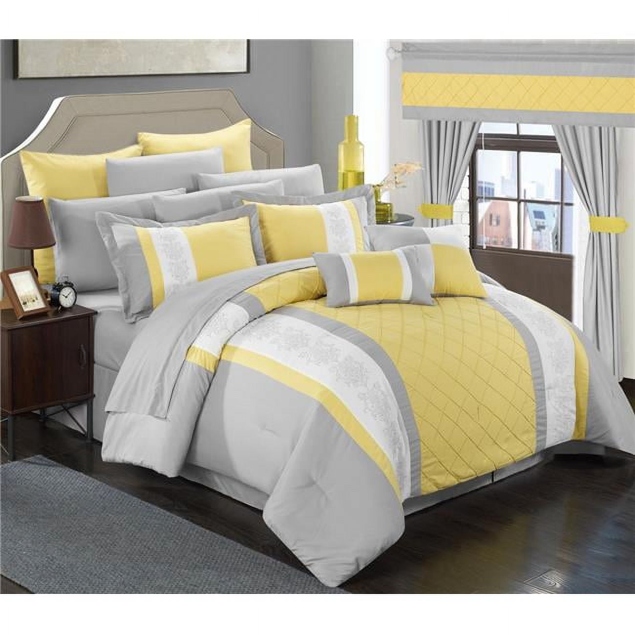 Chic Home Aura Complete Pintuck Embroidery Color Block Bedding, Sheets ...
