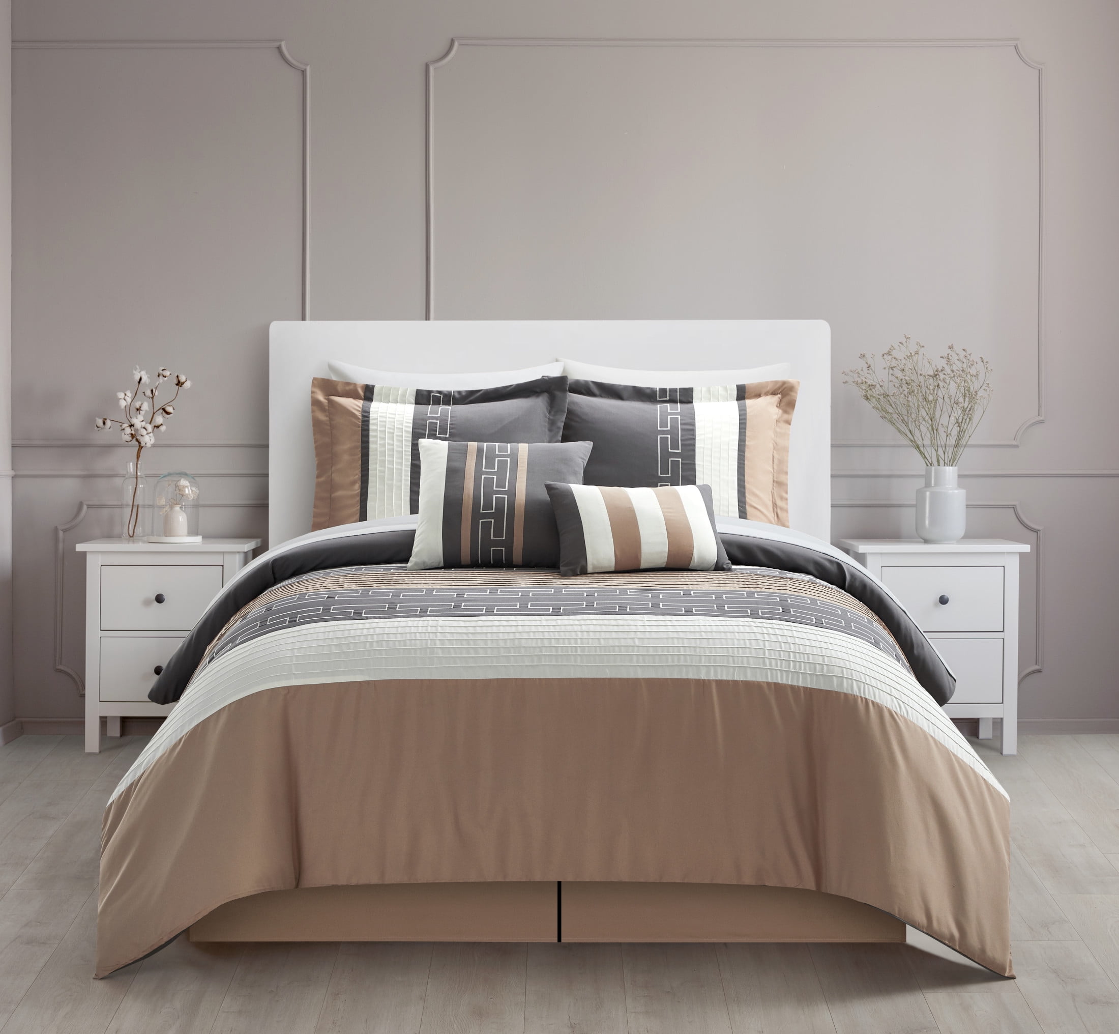 Chic Home Caleb 6-Piece Color Block Comforter Set, King, Taupe ...