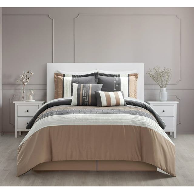 Chic Home Caleb 6-Piece Color Block Comforter Set, King, Taupe ...