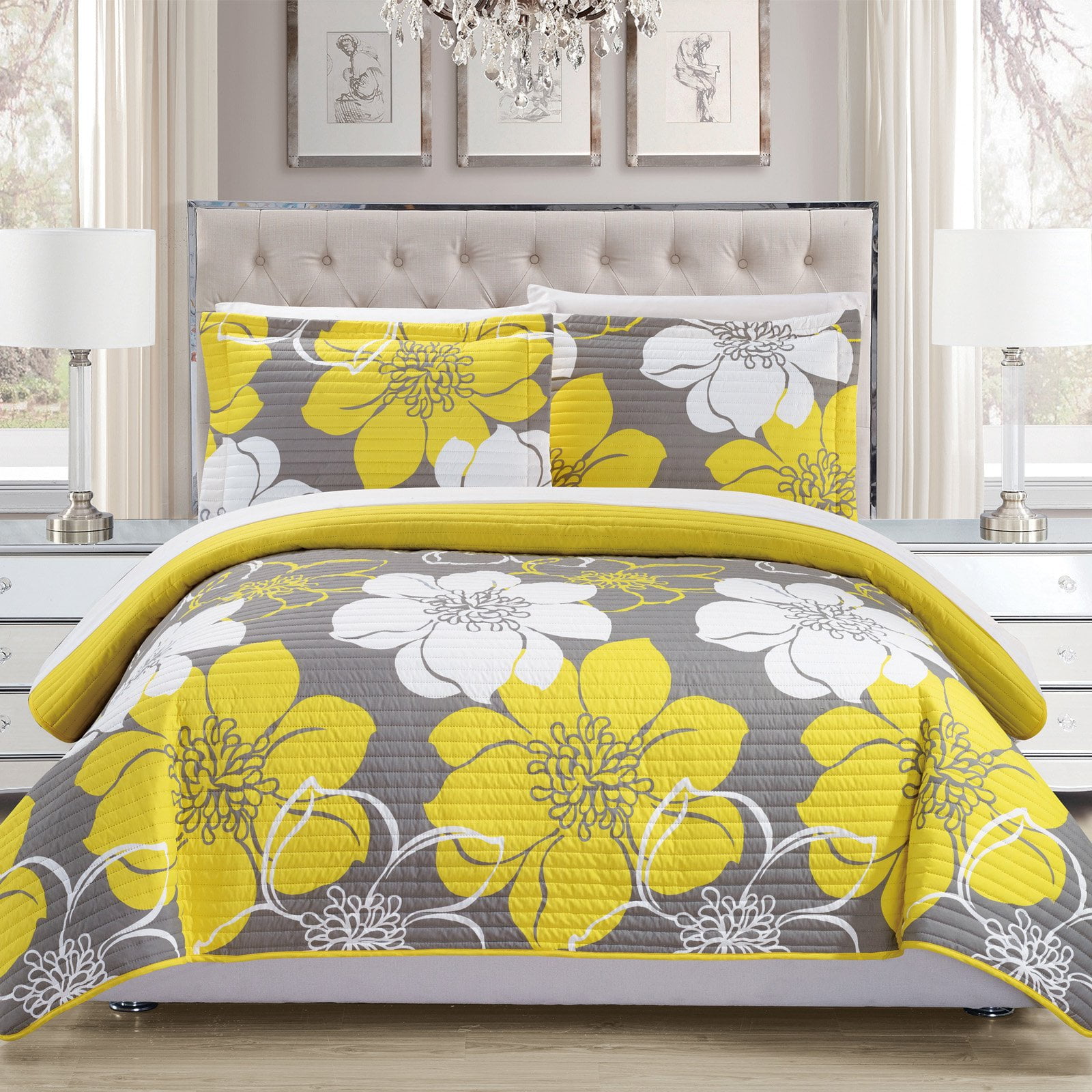 Chic Home Chase 7-Piece Abstract Quilt Set, Queen, Yellow - Walmart.com