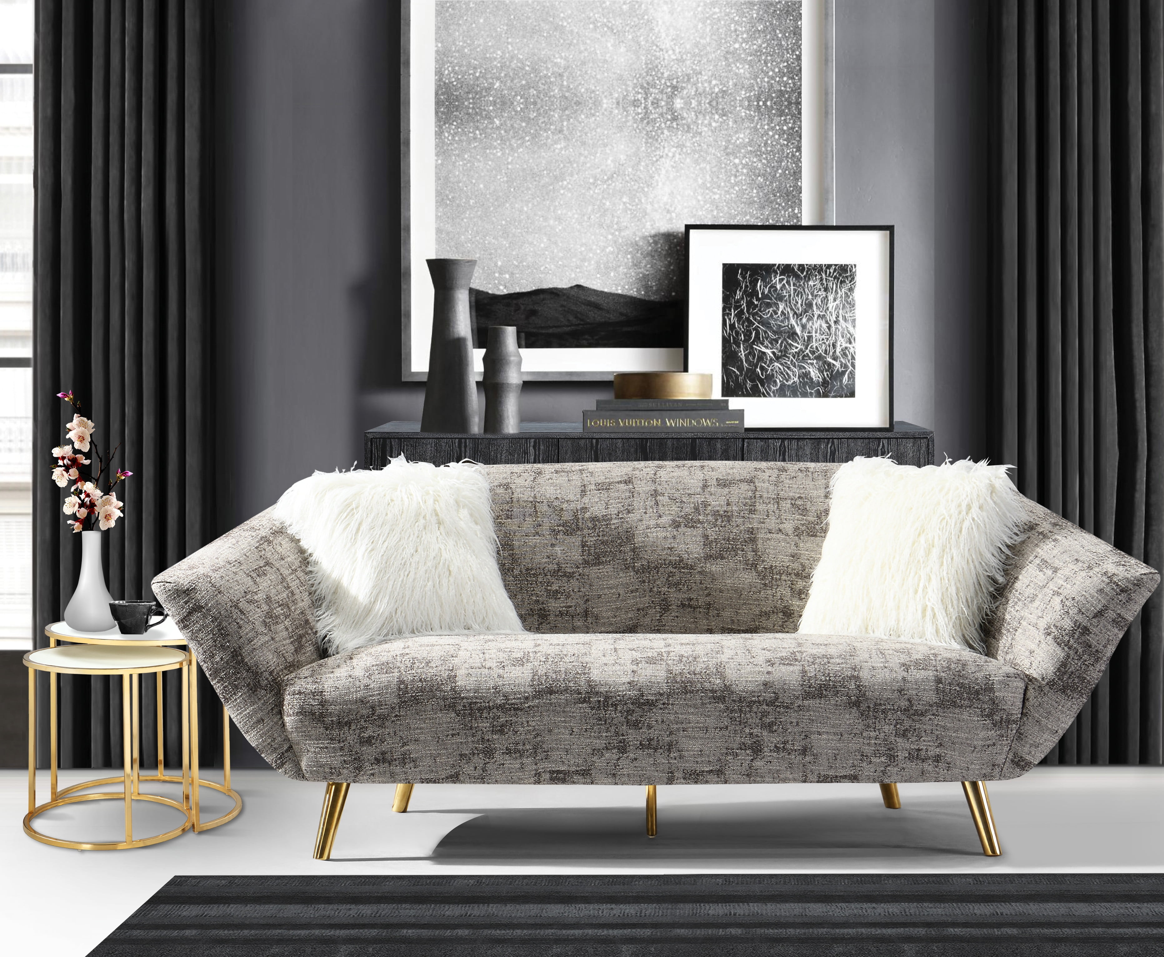 Chic Home Cheverny Sofa Two-Tone Textured Fabric Flared Arm Couch ...
