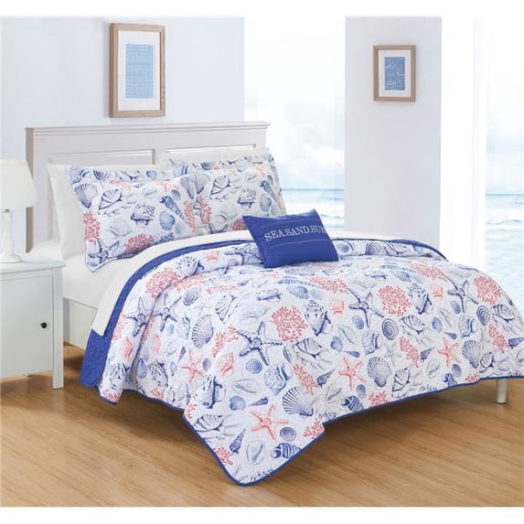 Chic Home Churchil 8 Piece Reversible Quilt Coverlet Set Sea, Sand ...
