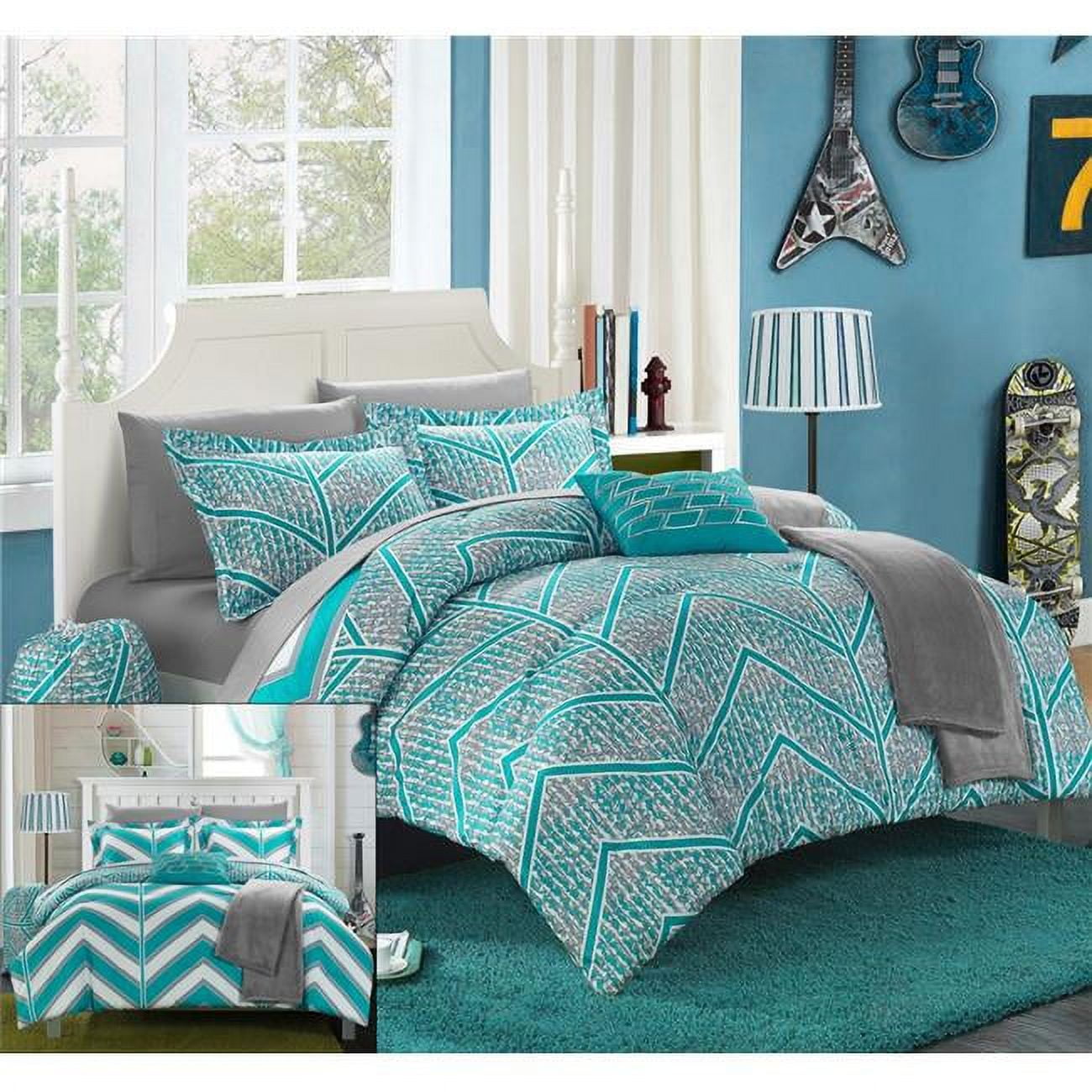 Chic Home Clarendon Chevron & Geometric Printed Reversible Comforter ...