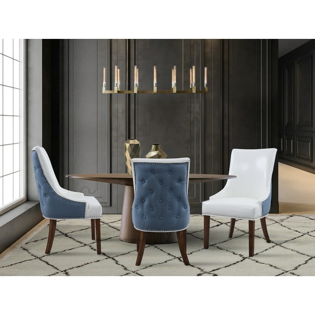 Chic Home Cooper PU Leather and Linen Swoop Arm Dining Chair Set for ...