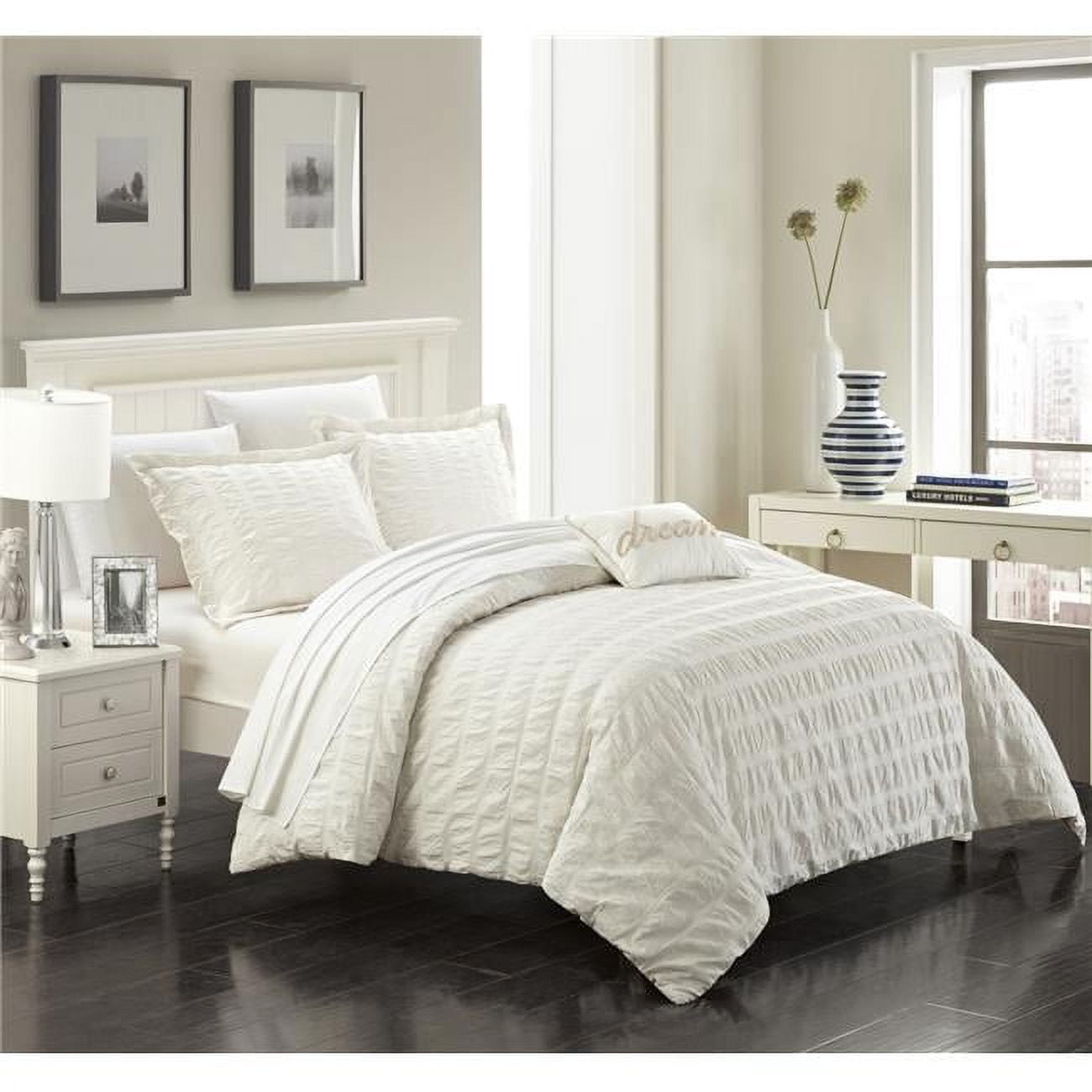 Chic Home DS3116 Amarillo Duvet Cover Set - King Size, White - 4 Piece ...
