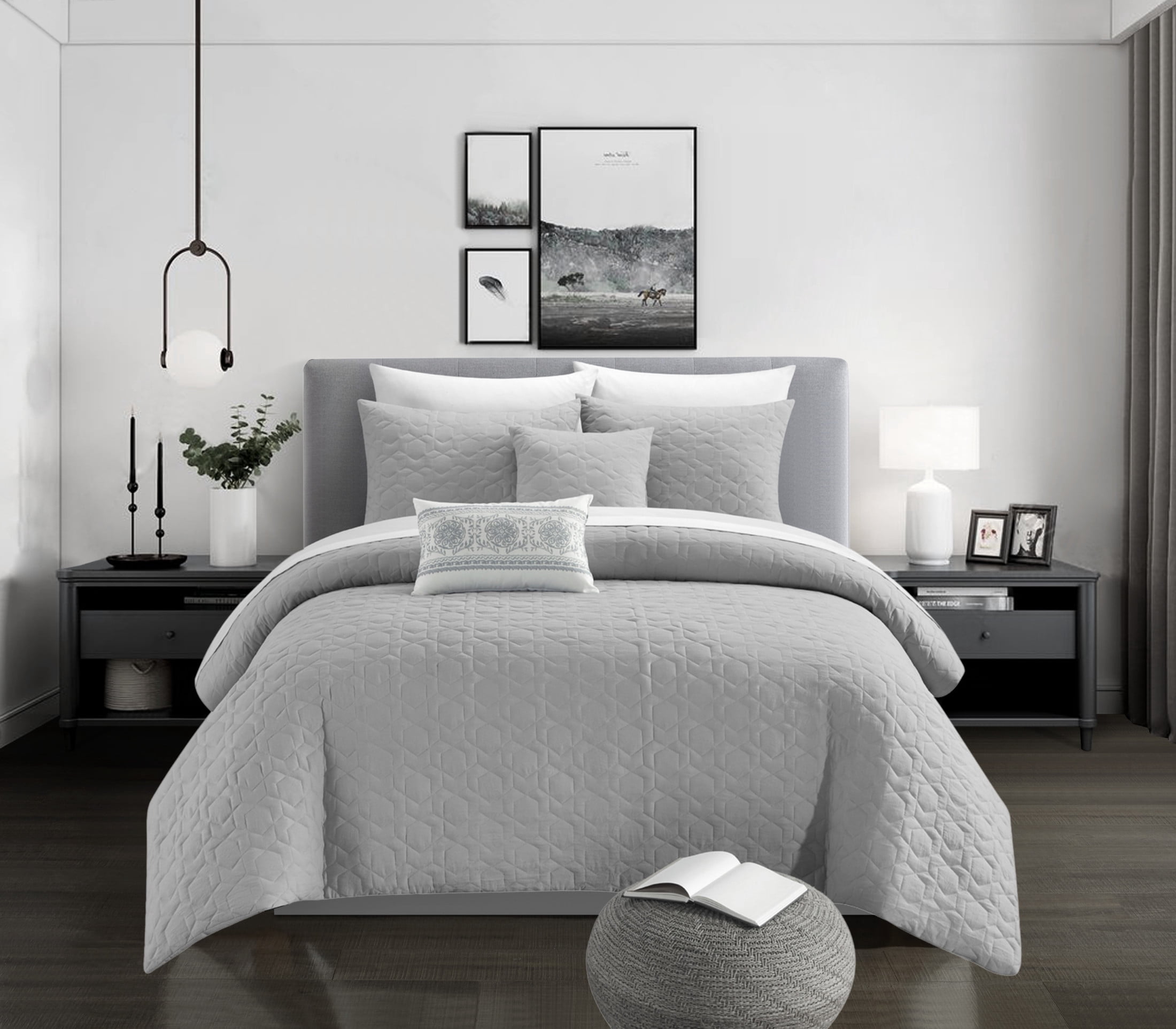 Chic Home Dacey 5-Piece Geometric Comforter Set, Queen, Grey - Walmart.com