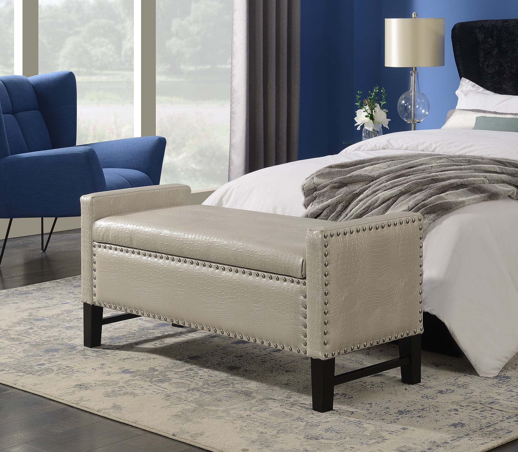 Chic Home Dalfon PU Leather Pearl Storage Bench - Walmart.com