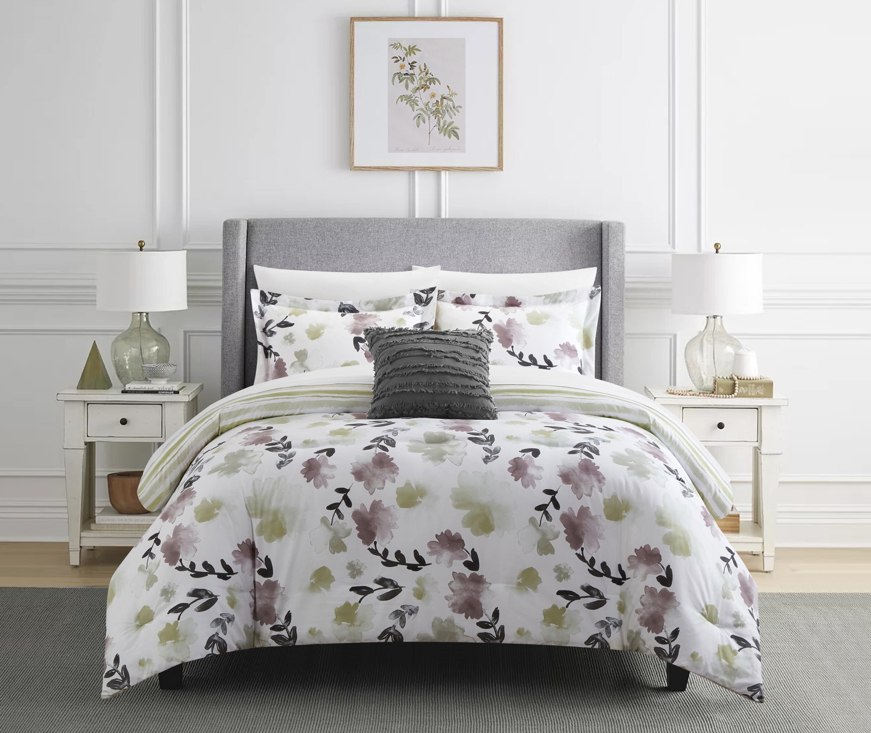 Devlen 6-Piece Reversible Floral Comforter Set - Green - Walmart.com