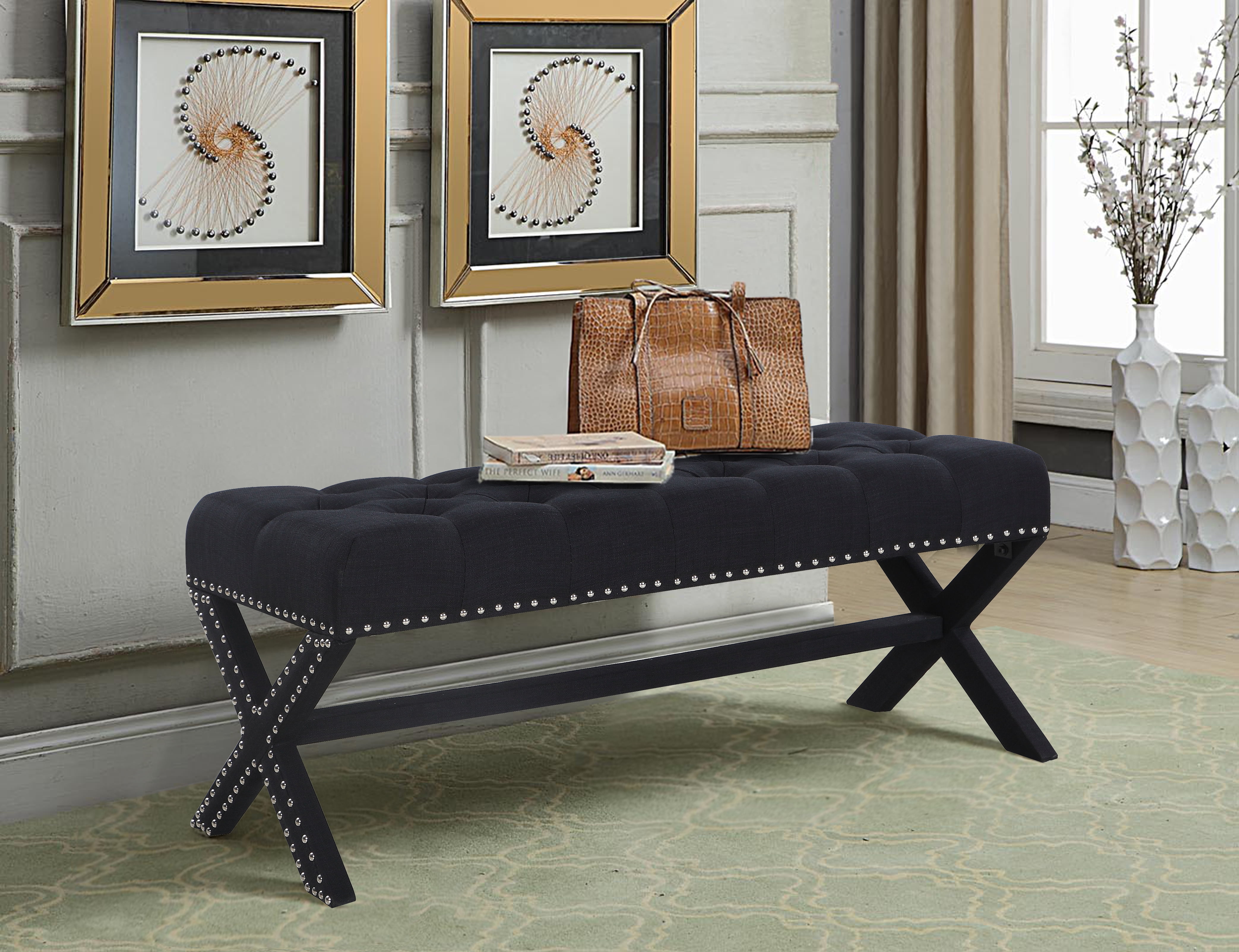 Chic Home Dianna Neo Traditional Linen X-Leg Bench - Walmart.com