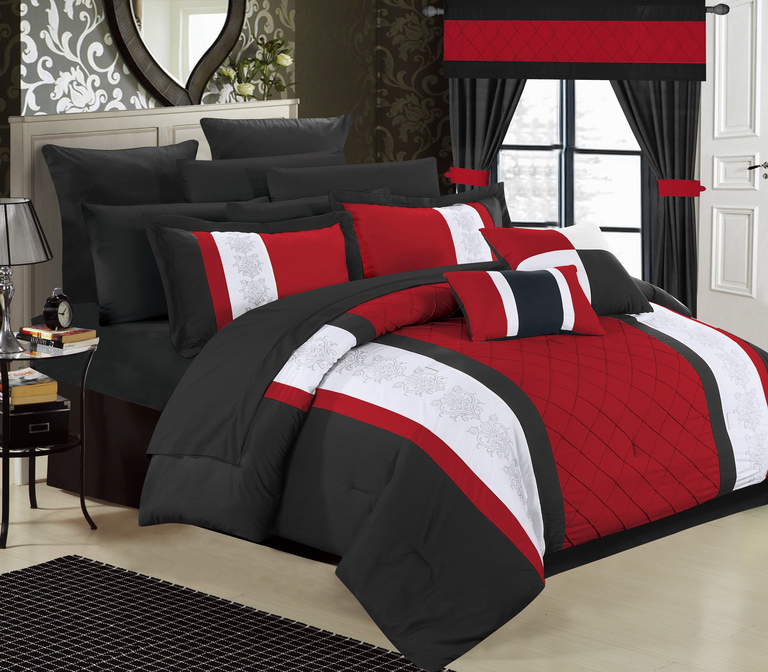 Chic Home Dylania 24-Piece Embroidered Comforter Set, Queen, Red ...