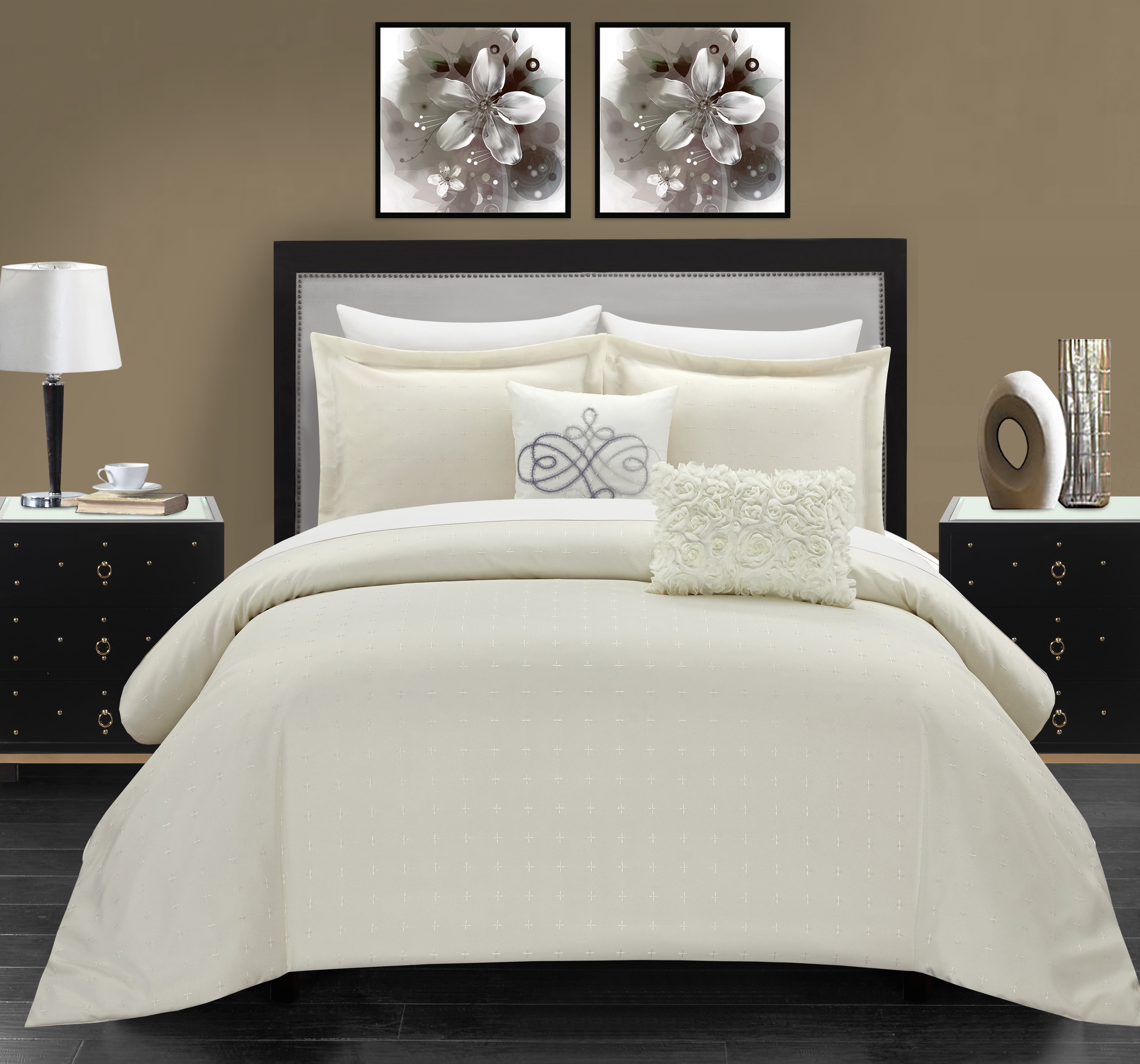 Chic Home Ellie 9-Piece Solid Color Comforter Set, King, Beige ...