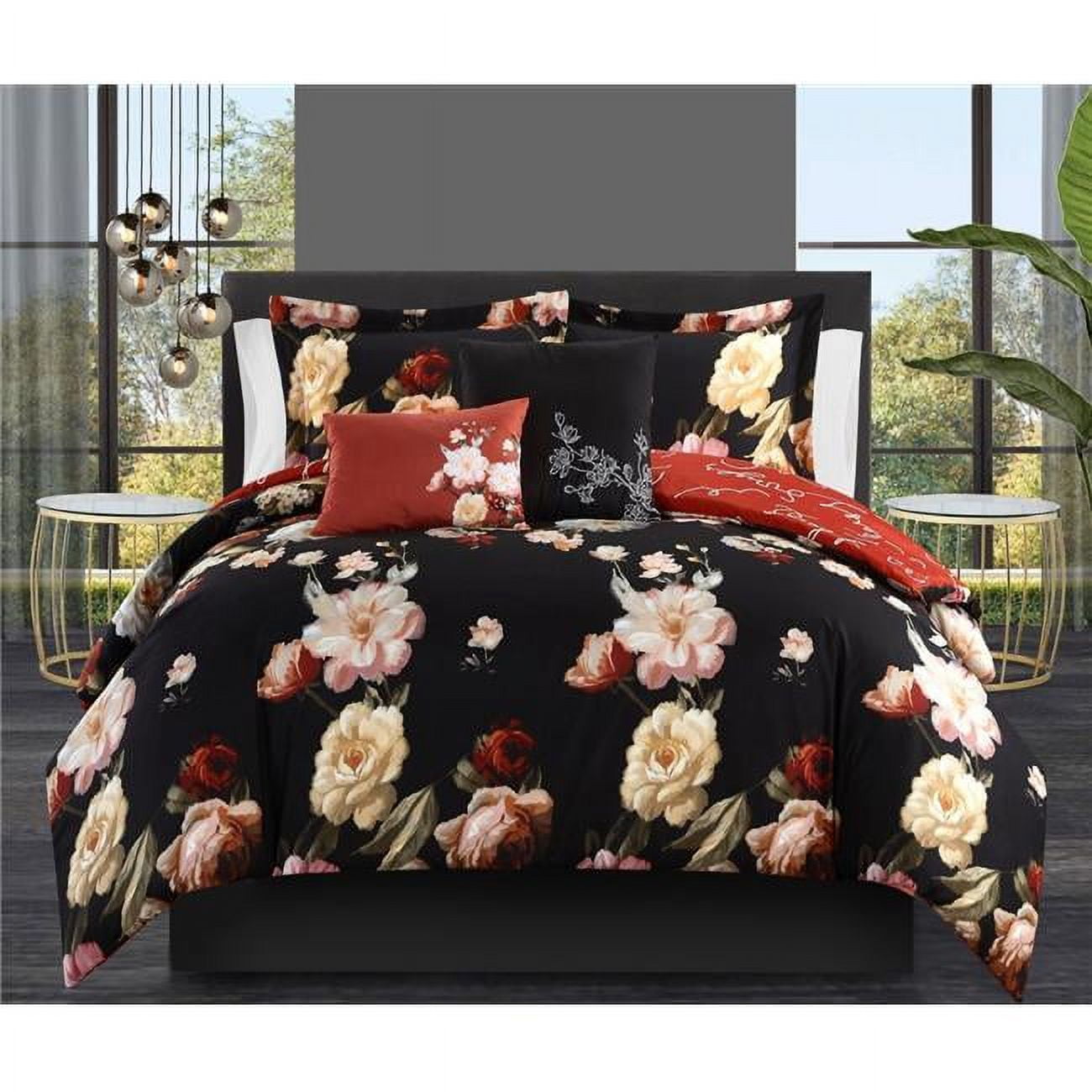 Chic Home Elspeth 9 Piece Reversible Comforter Set for Floral Print ...
