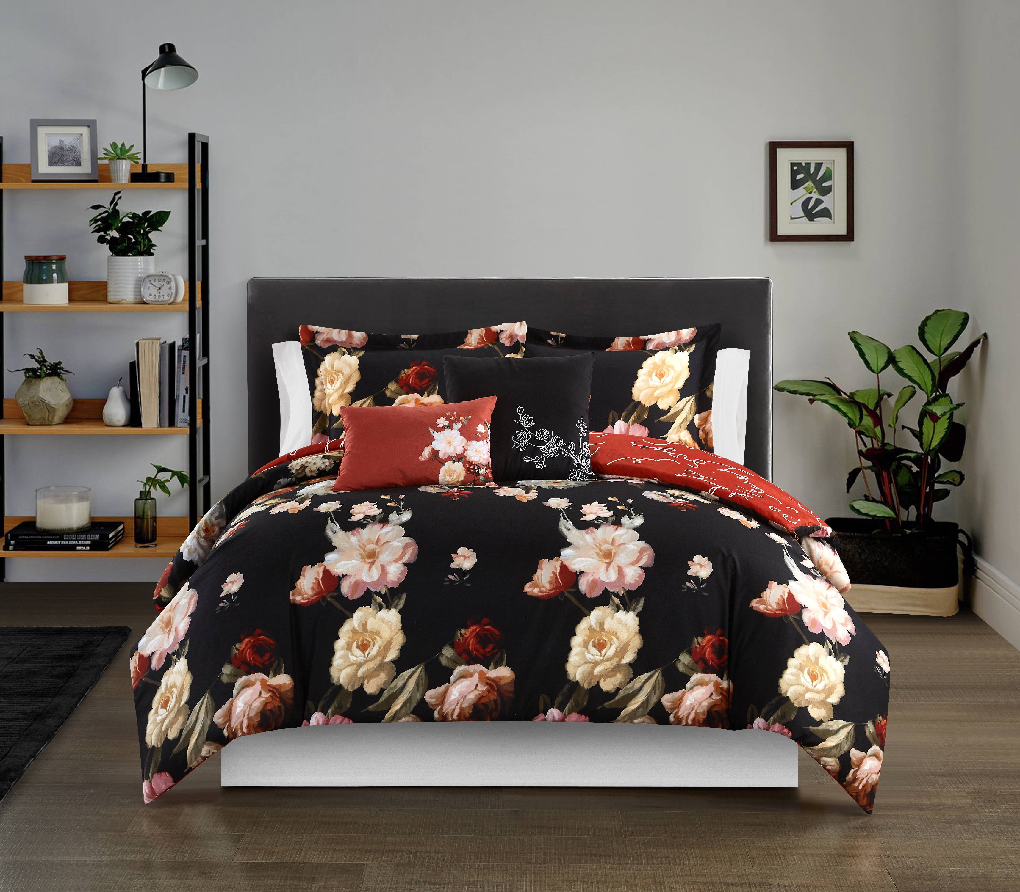 Chic Home Ethel 5-Piece Reversible Graphic Comforter Set, King, Black ...