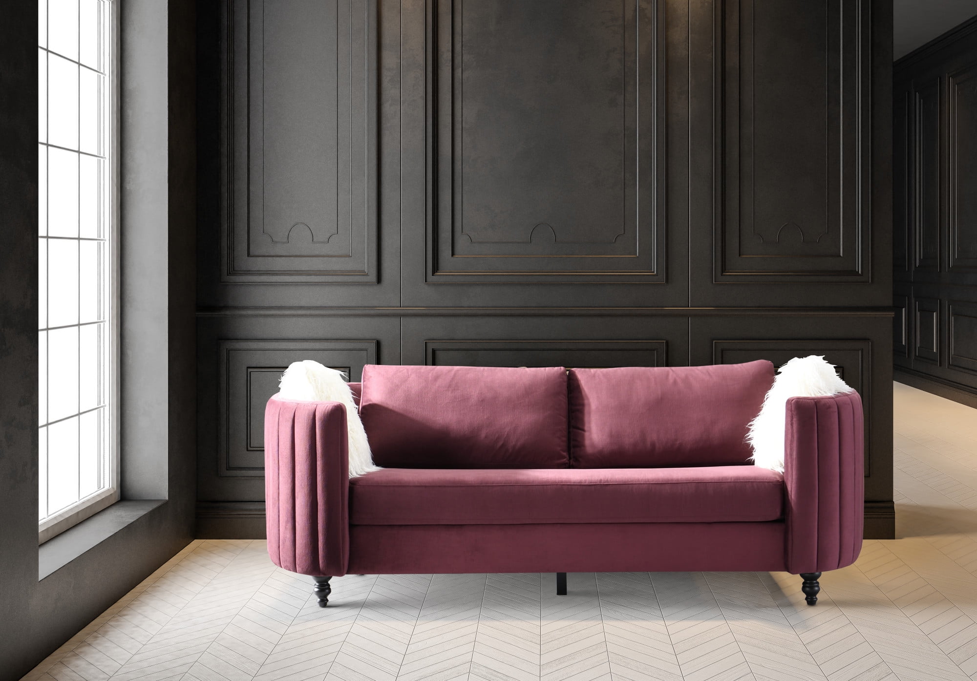 Chic Home Guadalupe Sofa Velvet Upholstered Channel?Quilted Couch ...