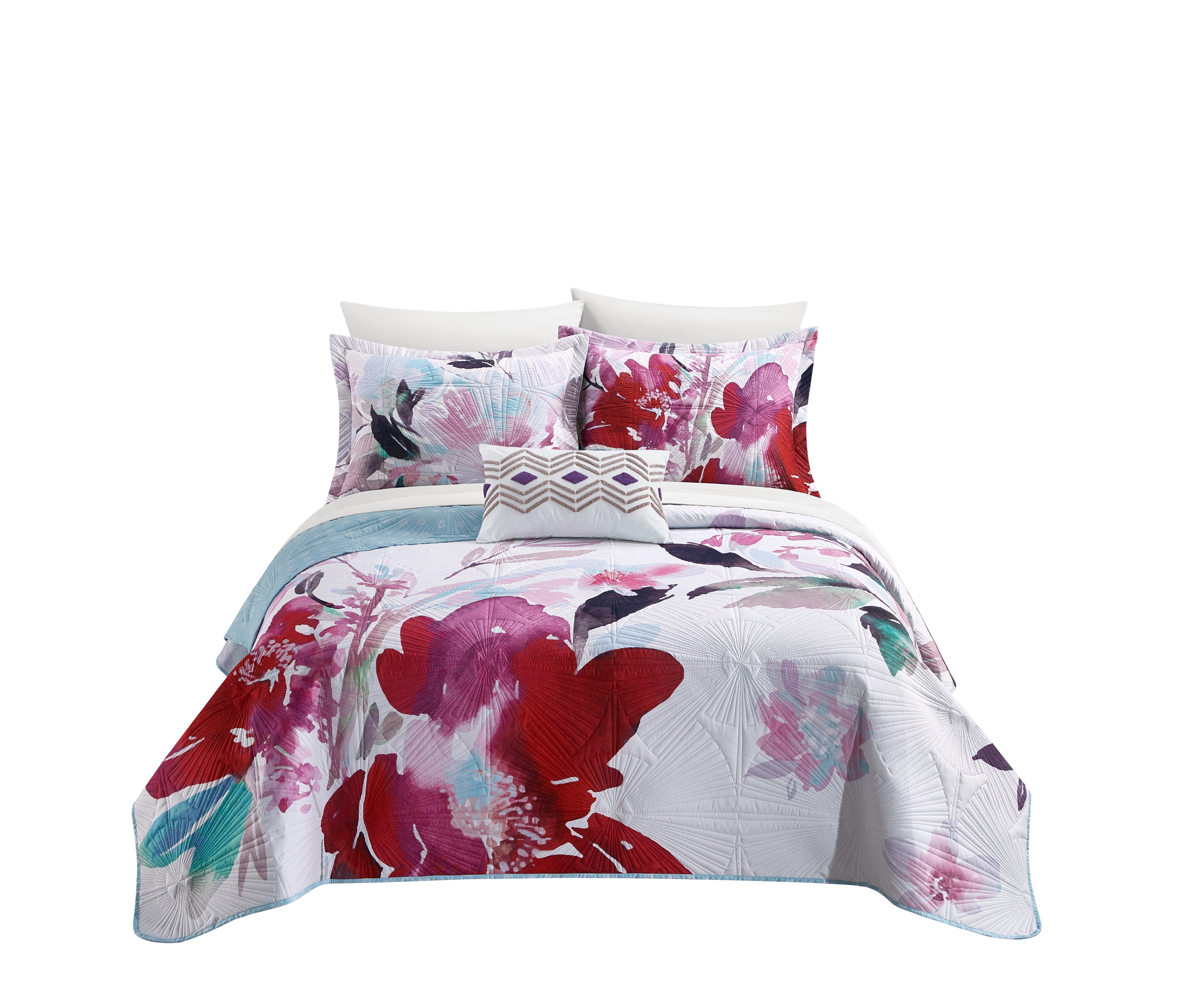 Chic Home Henia 6-Piece Reversible Floral Watercolor Quilt Set, King ...