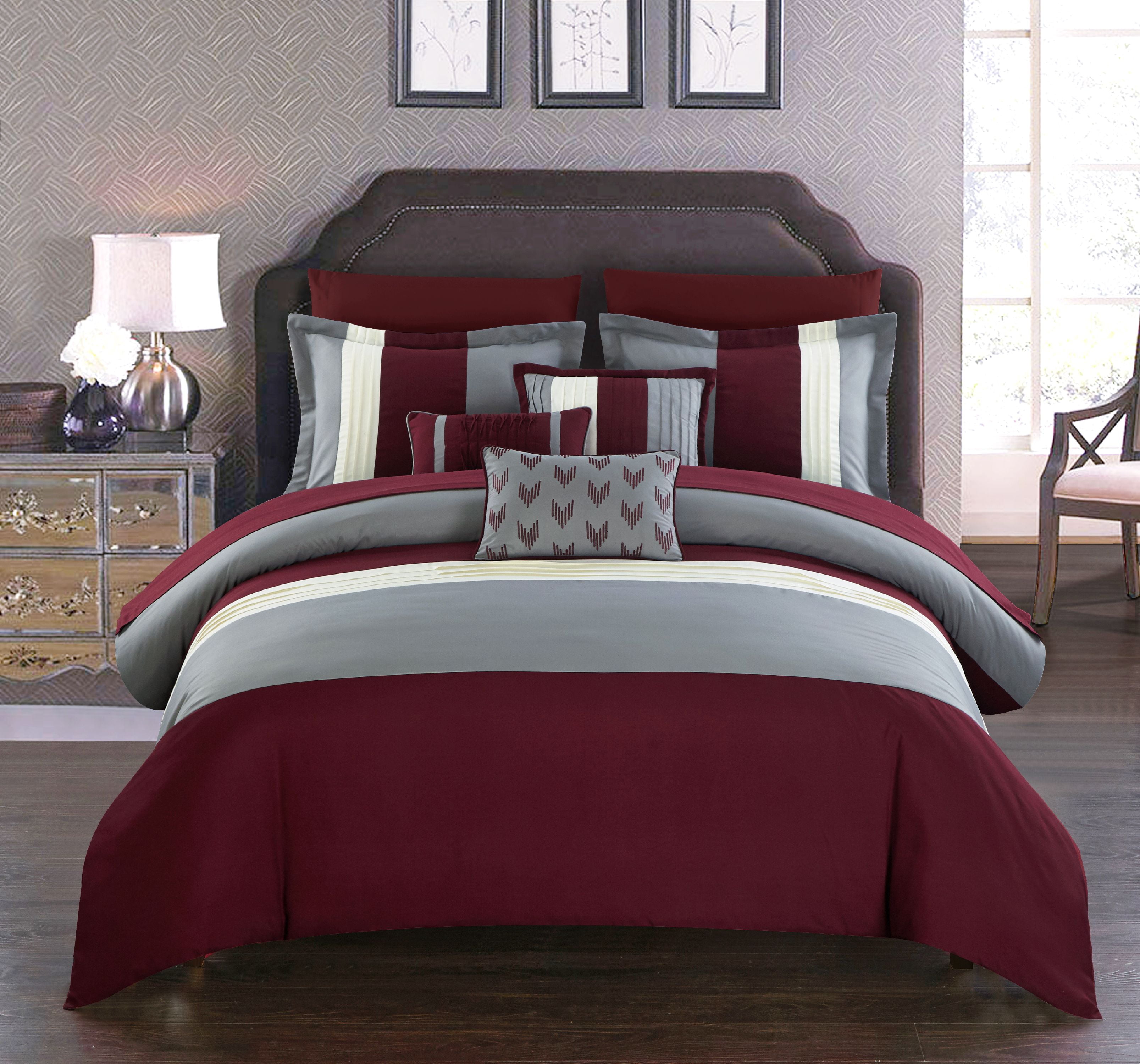 Chic Home Hester 8-Piece Color Block Comforter Set, Twin, Burgundy ...