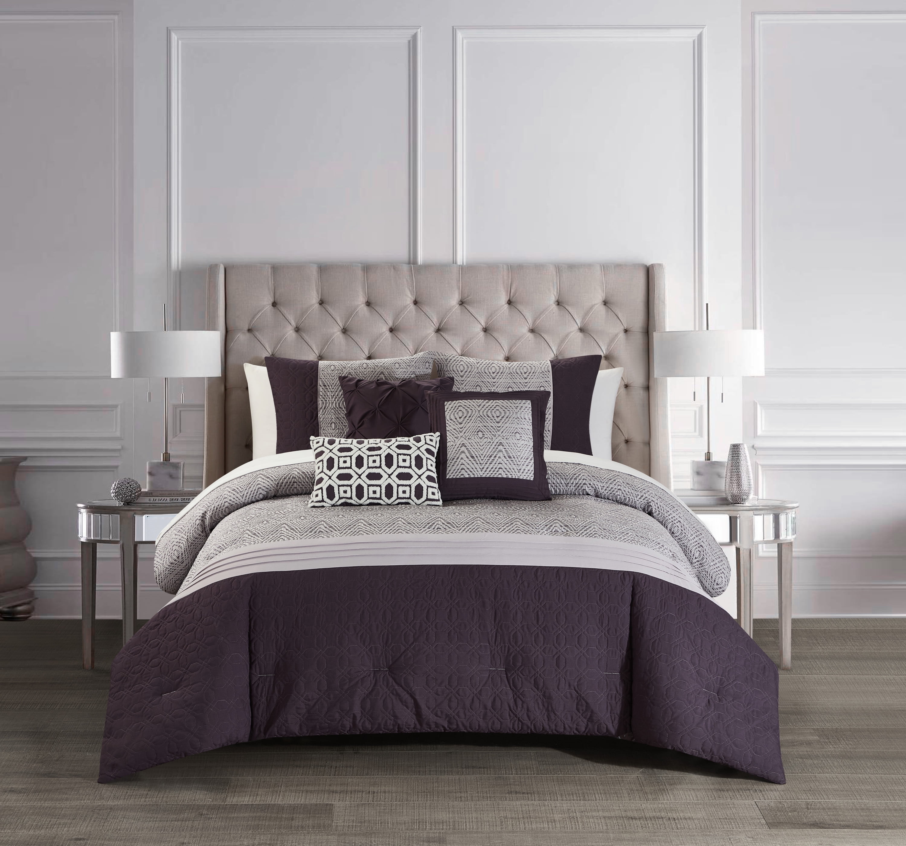Chic Home Ima 10-Piece Color Block Comforter Set, Queen, Plum - Walmart.com