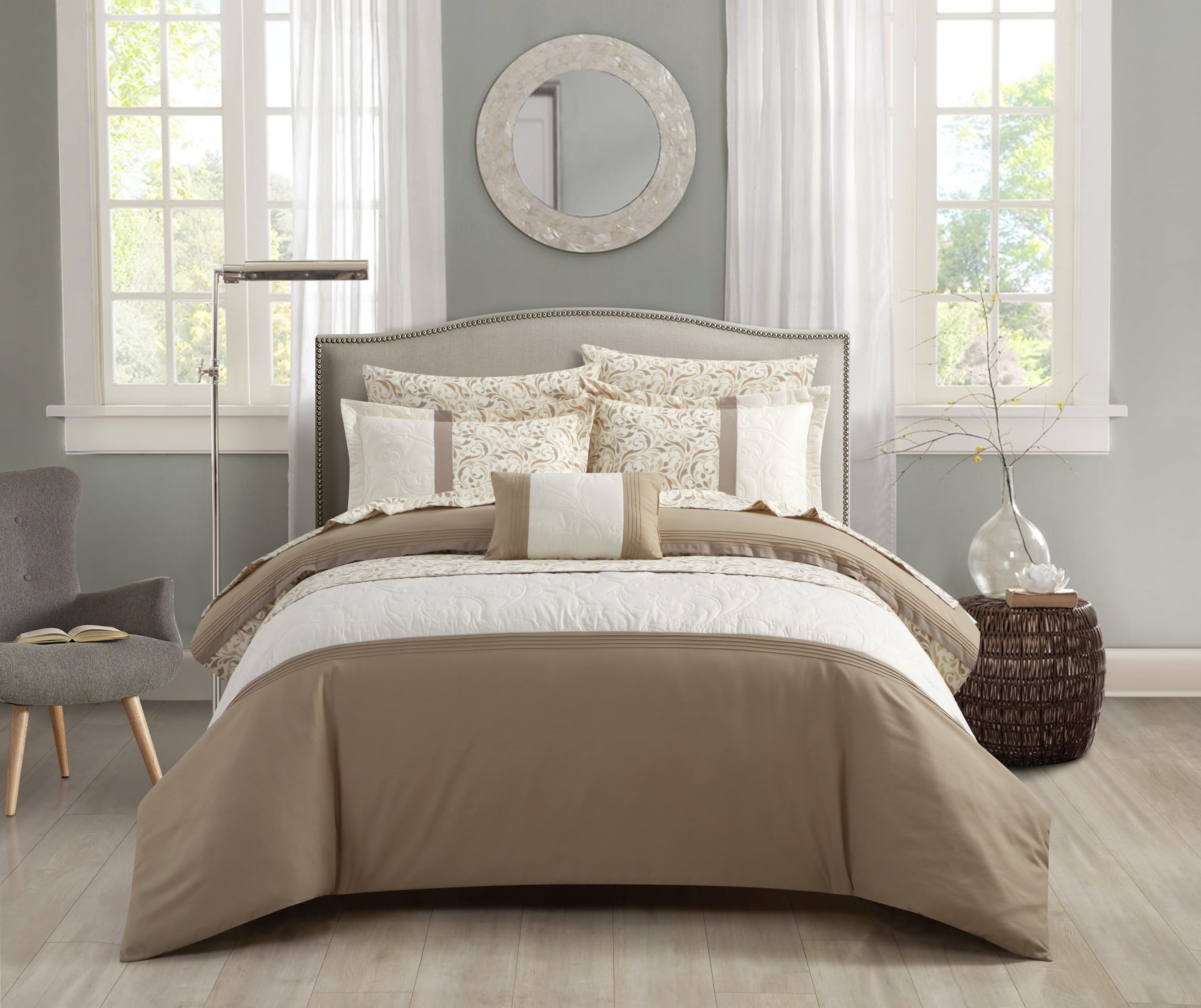Chic Home Ira 8-Piece Color Block Comforter Set, King, Beige - Walmart.com
