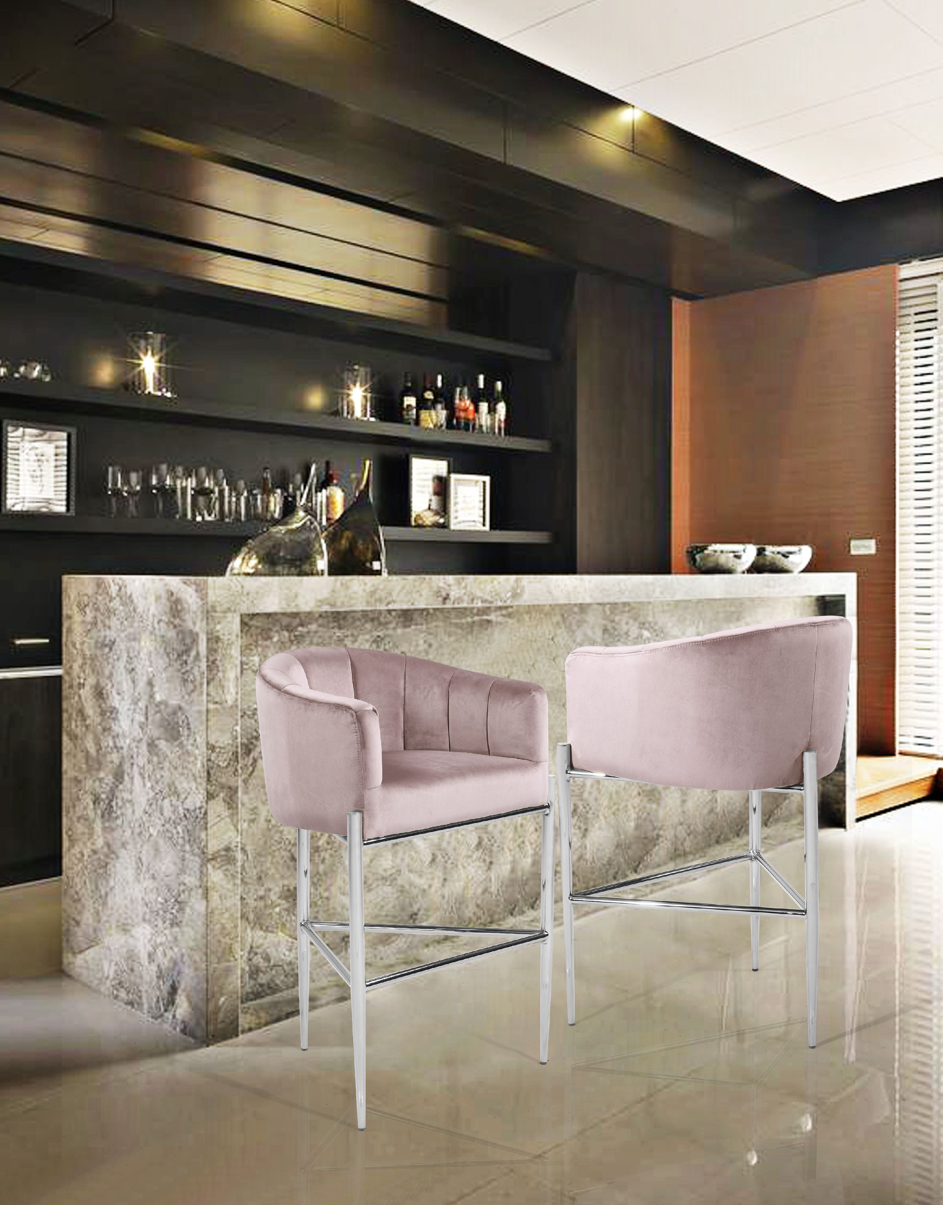 Chic Home Ivah Bar Stool Velvet Upholstered Chrome Tone Base, Blush ...