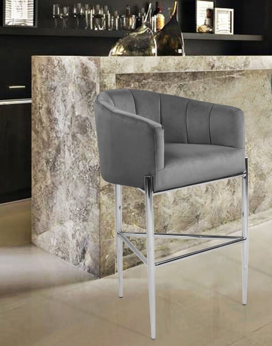 Chic Home Ivah Bar Stool Velvet Upholstered Chrome Tone Base, Silver ...