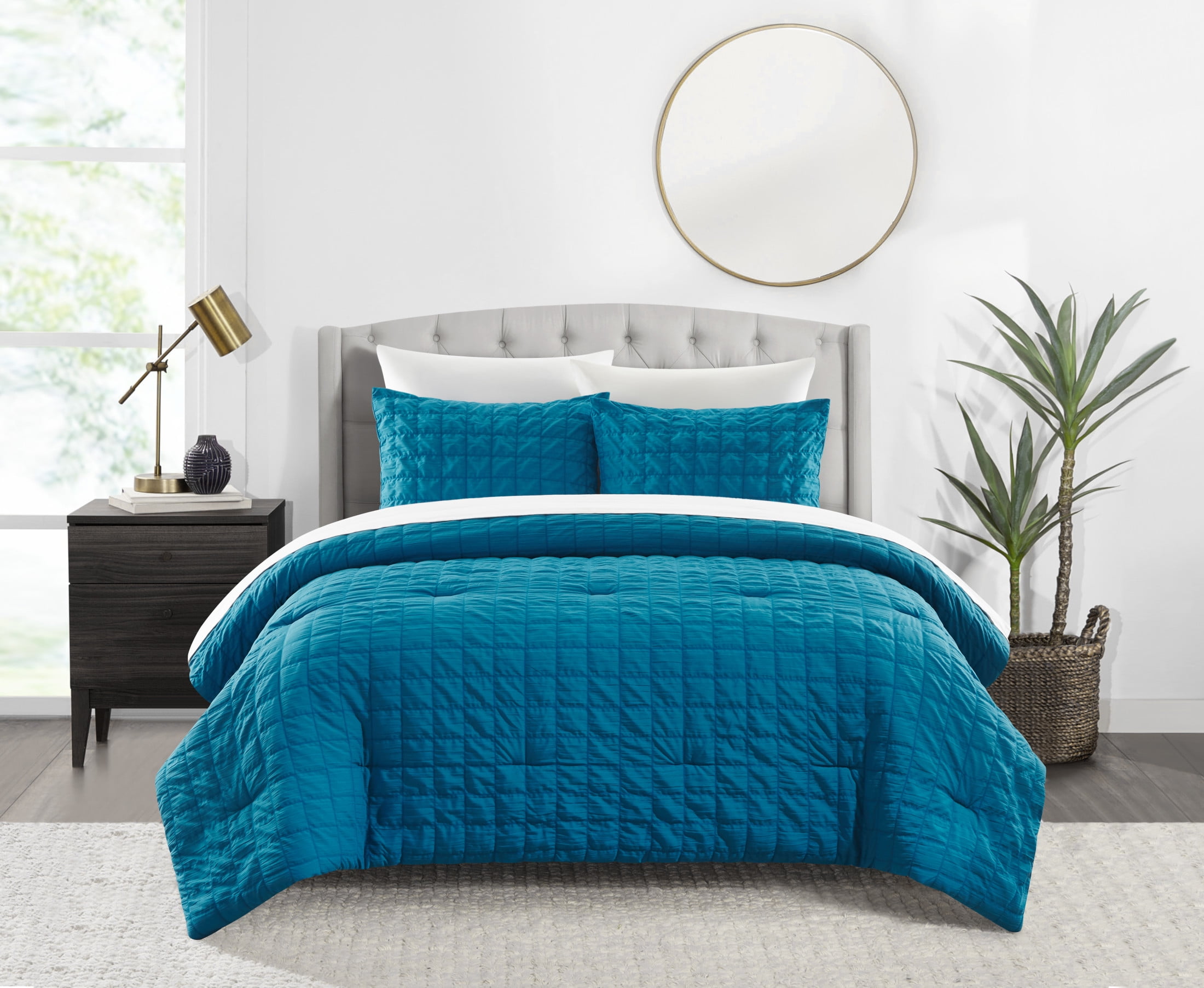 Chic Home Jesika 7-Piece Blue Comforter Set, King - Walmart.com