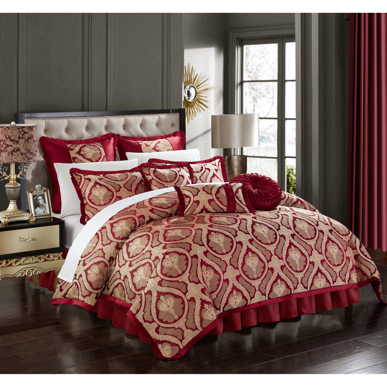 Chic Home Jodamo 13 Piece Comforter Set Jacquard Scroll Faux Silk Bed ...