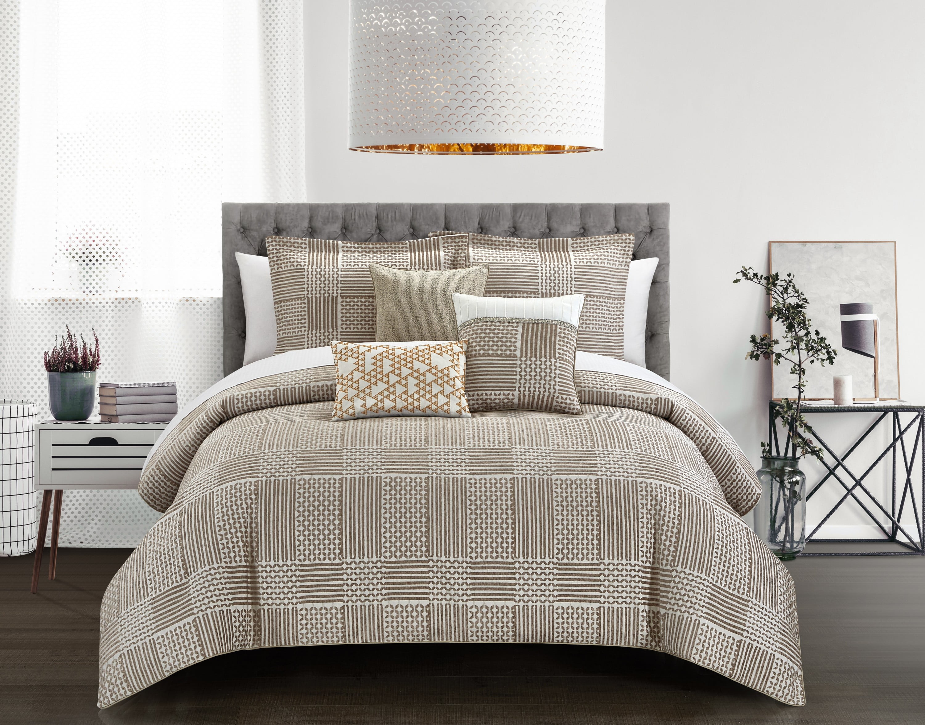 Chic Home Jodi 10-Piece Geometric Comforter Set, Queen, Beige - Walmart.com