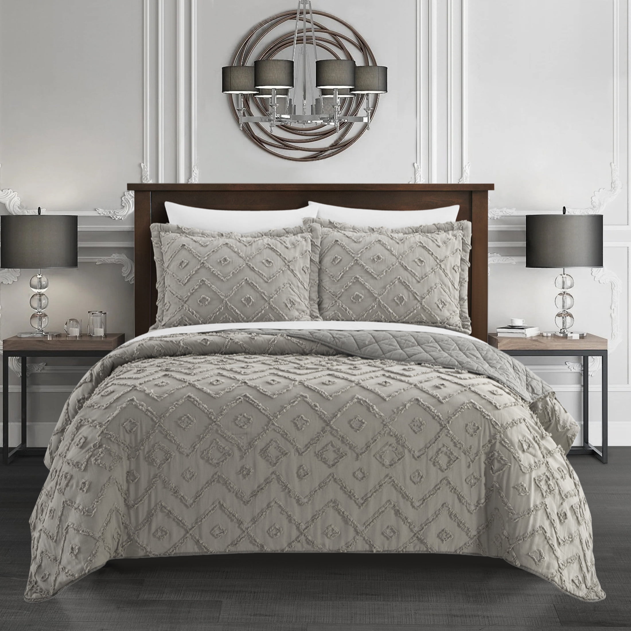Chic Home Kade 3-Piece Jacquard Cotton Quilt Set - Walmart.com