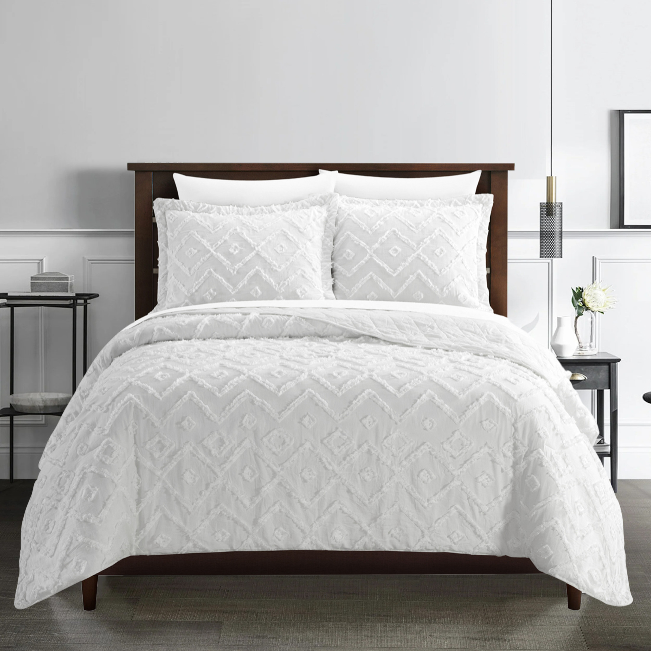 Chic Home Kade 7-Piece Jacquard Cotton Quilt Set, Queen, White ...