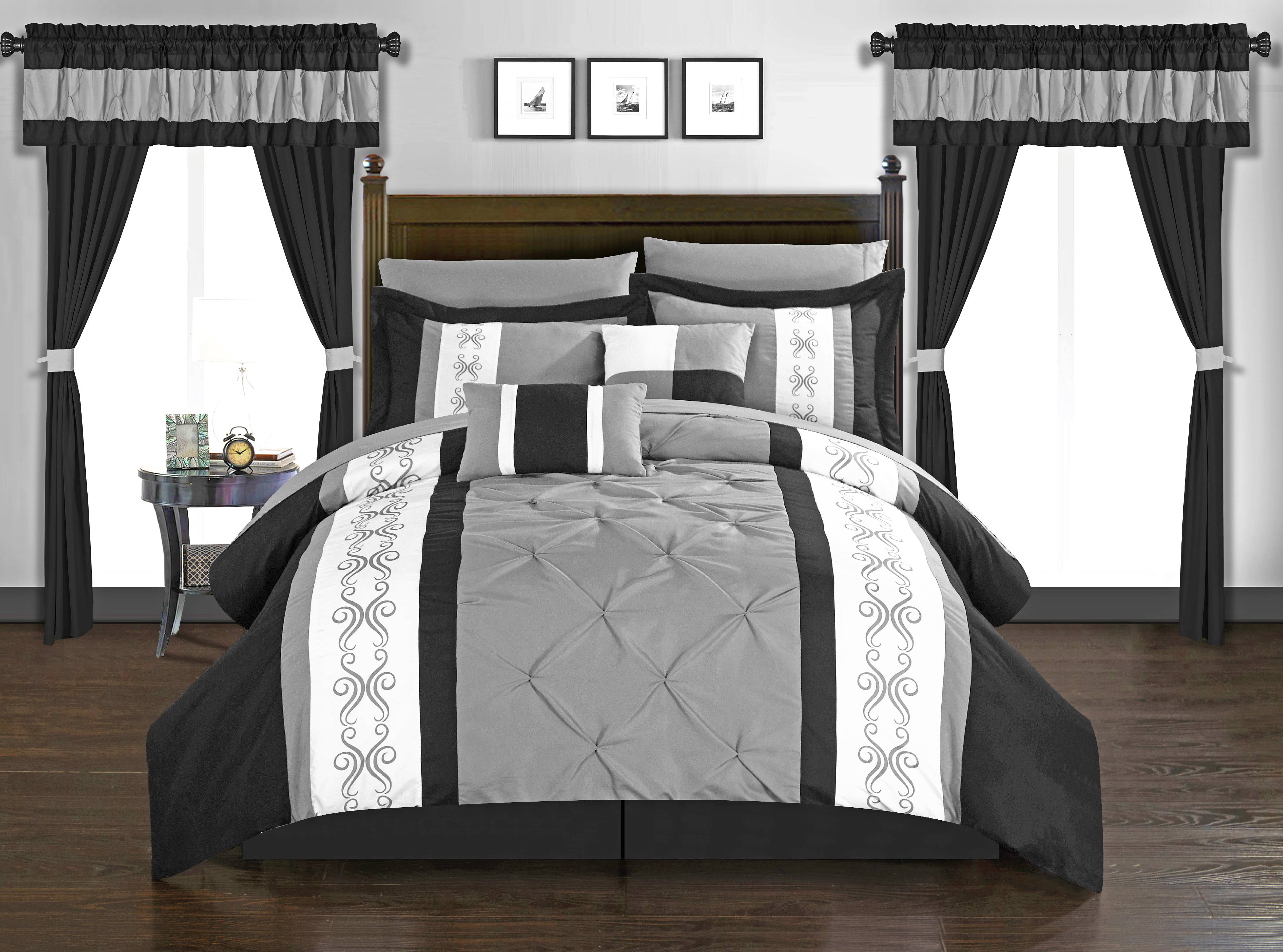 Chic Home Kaia 20-Piece Color Block Comforter Set, Queen, Black ...