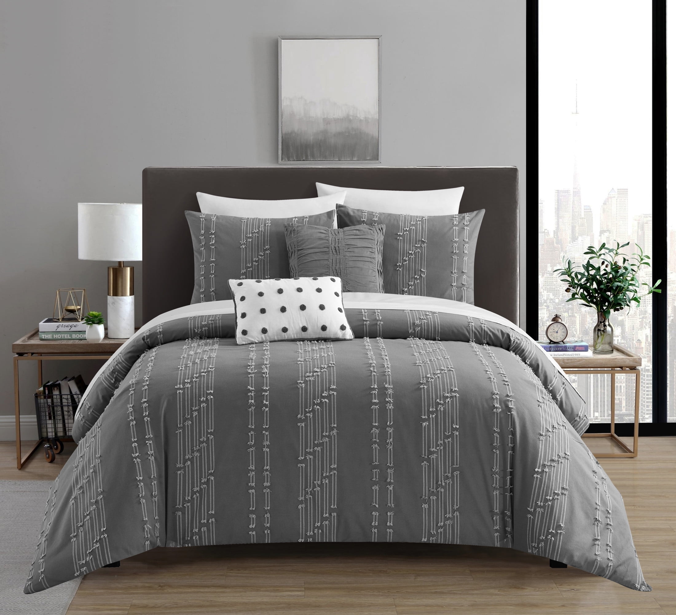 Chic Home Keimon 9-Piece Jacquard Comforter Set, King, Grey - Walmart.com