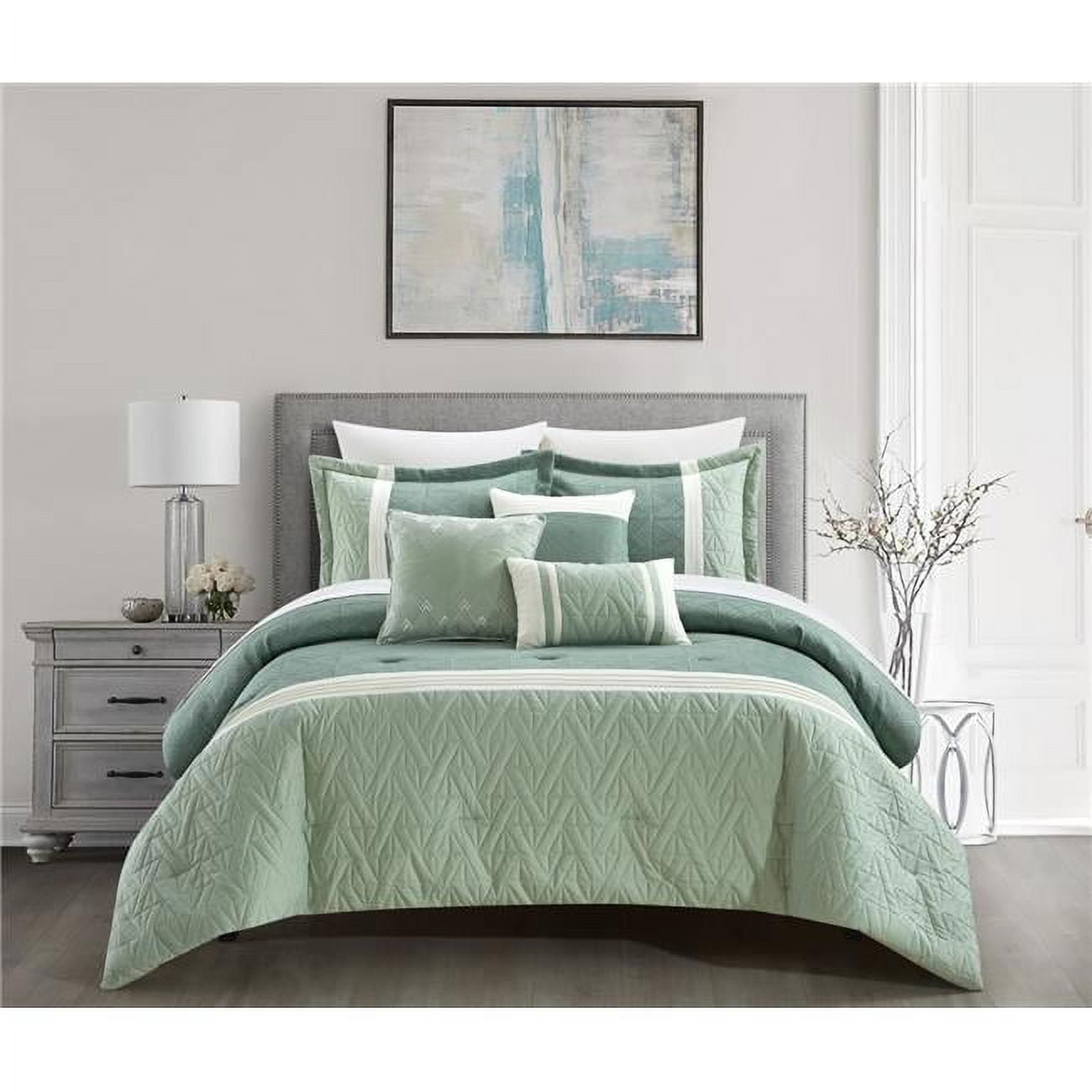 Chic Home Maci Jacquard Woven Geometric Design Pleated Quilted Details ...