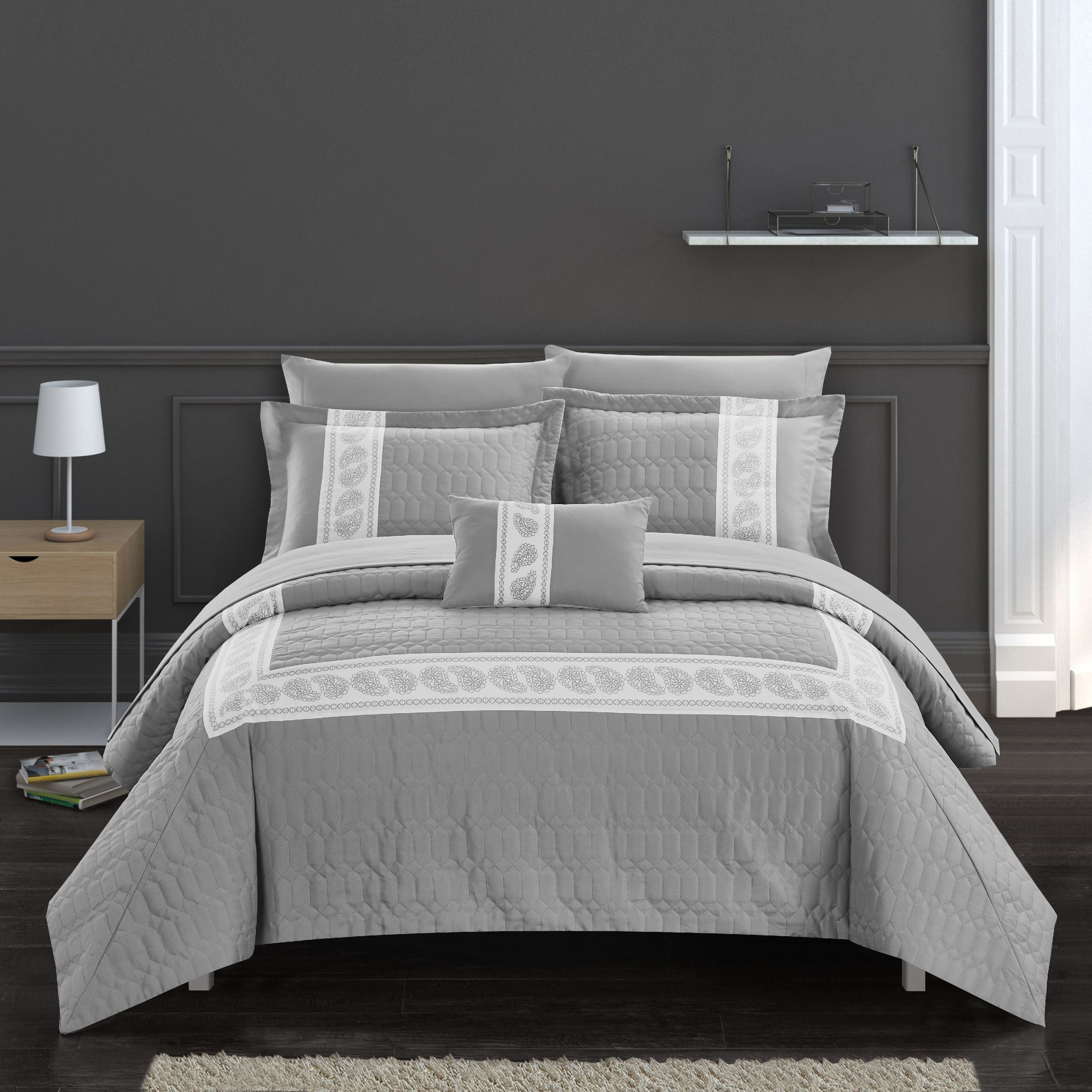 Chic Home Mason 8-Piece Applique Comforter Set, Queen, Grey - Walmart.com